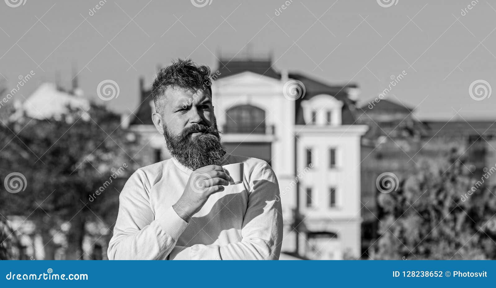 Man With Long Beard Enjoy Coffee. Man With Beard And Mustache On Calm ... Man With Long Beard Enjoy Coffee. Man With Beard And Mustache On Calm ...