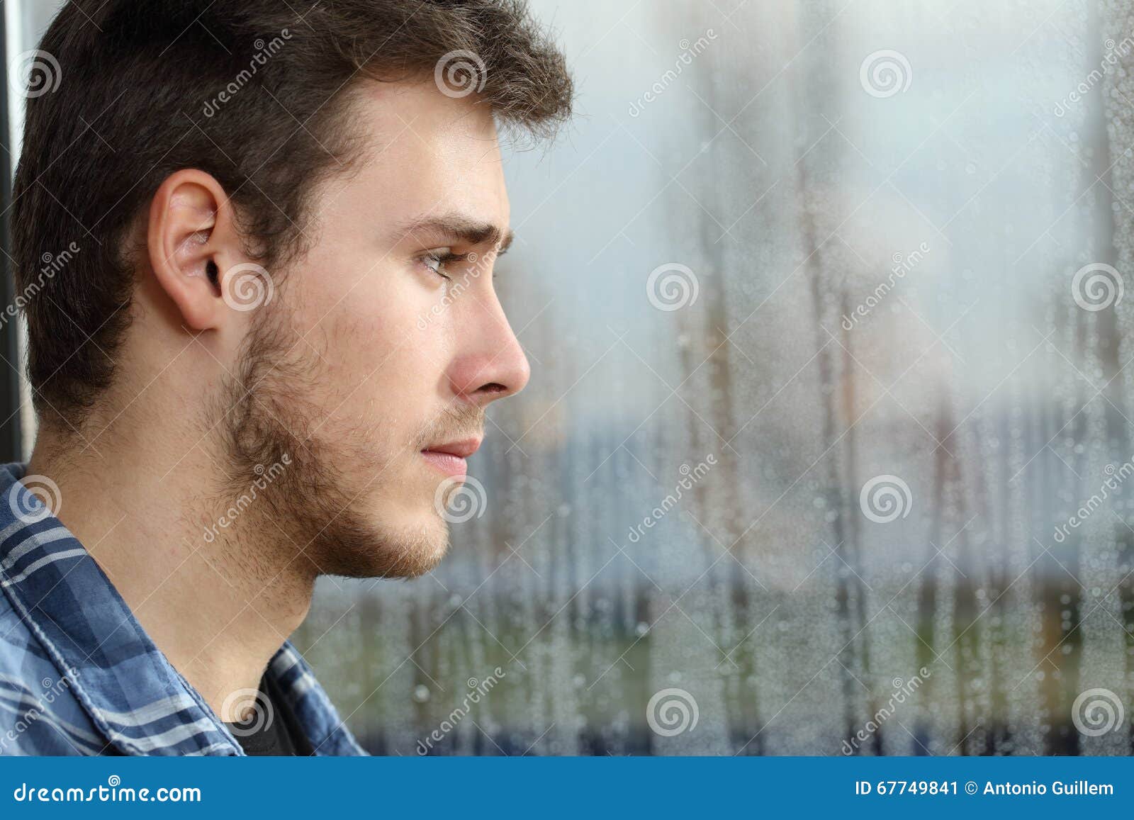 Man Longing and Looking through Window Stock Image - Image of indoor ...