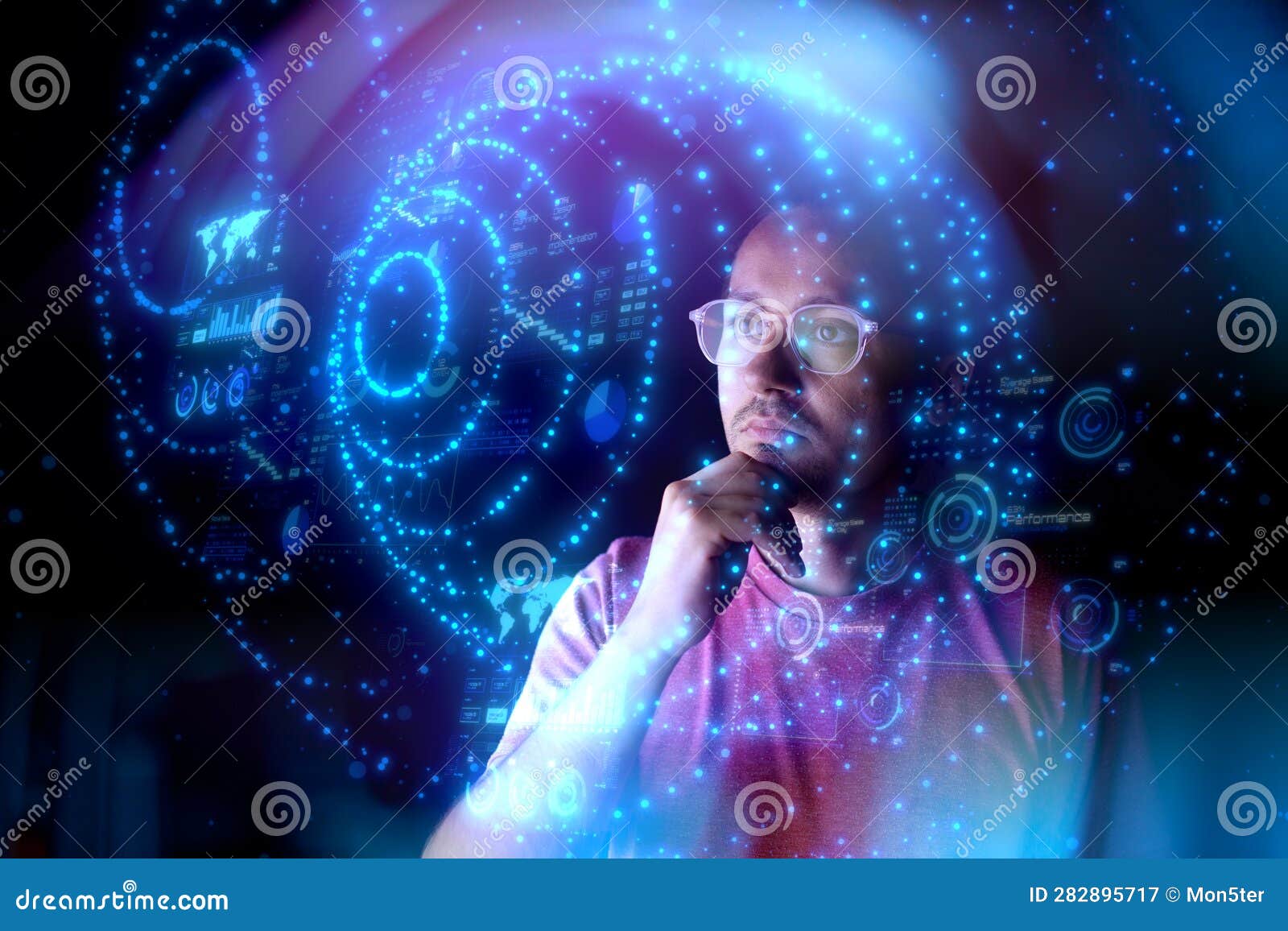 Man Look at the Dashboard with Graphs and Charts Stock Image - Image of ...