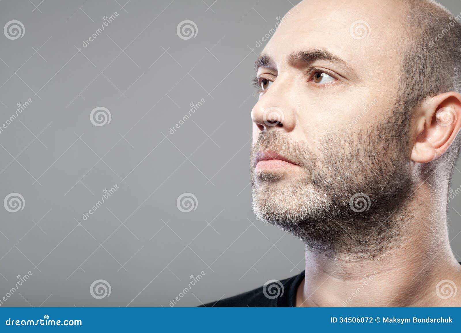 Man Look into the Distance Isolated on Gray Background Stock Photo ...