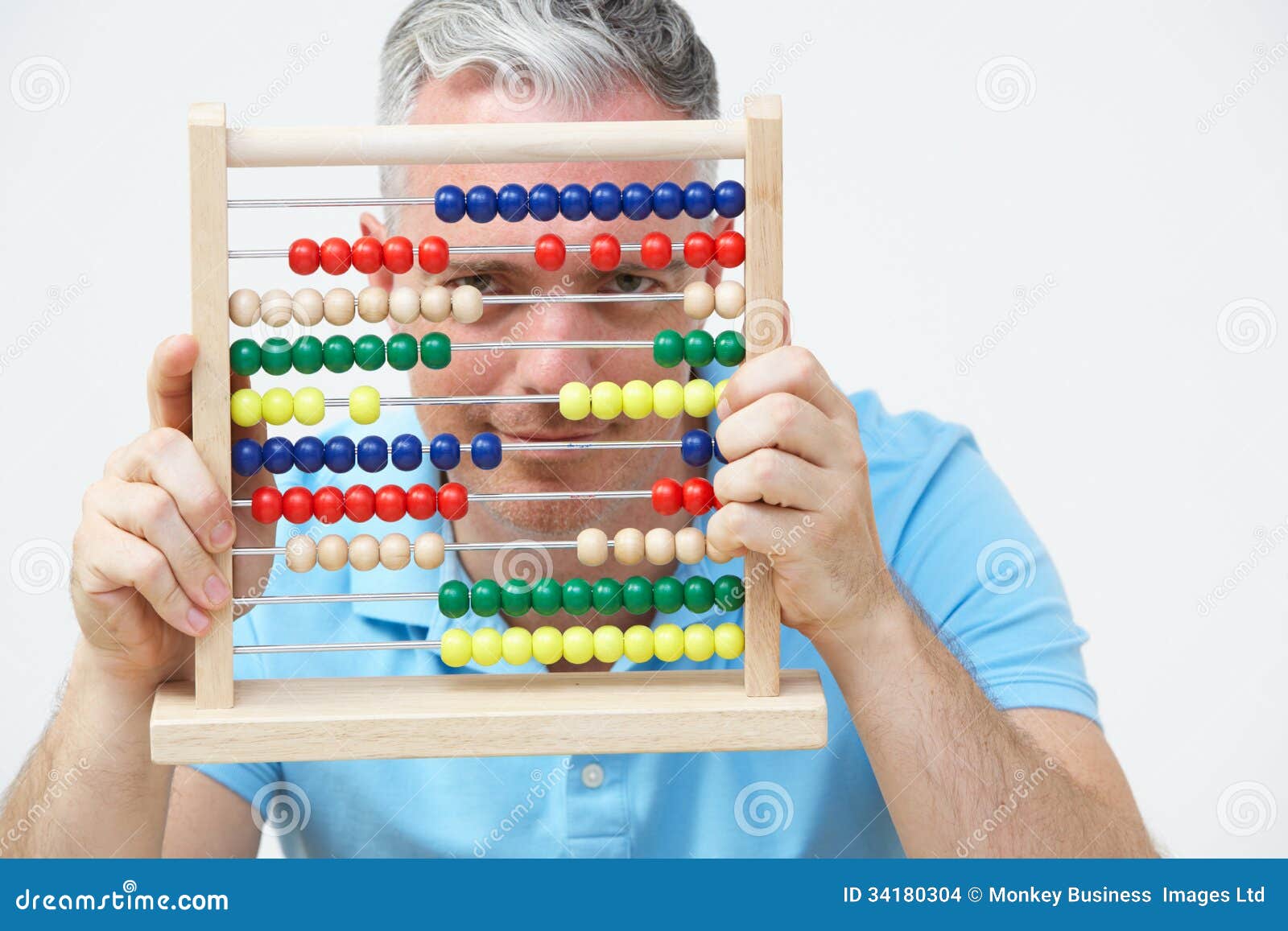 Man Looking through Abacus stock photo. Image of adding - 34180304
