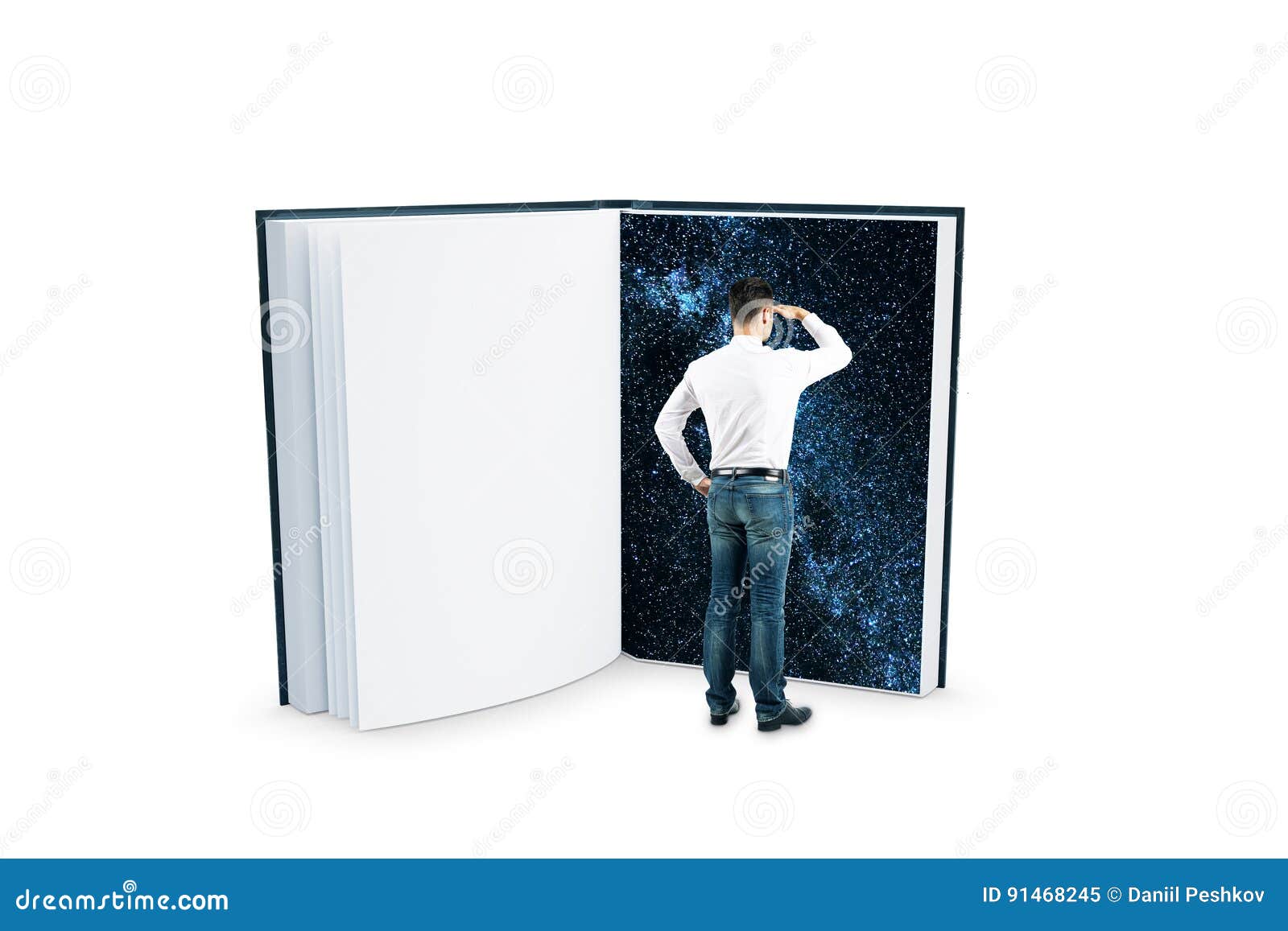 Man Looking into Abstract Space Book Stock Image - Image of people ...