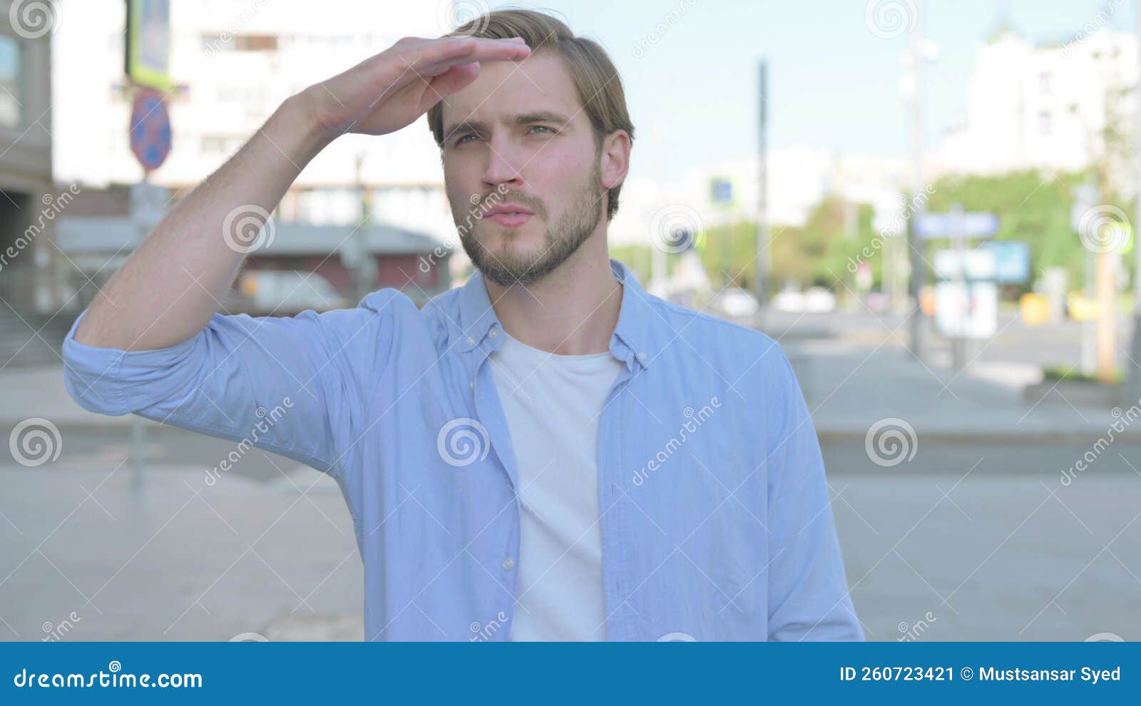 Young Man Looking Around for Opportunity Outdoor Stock Image - Image of ...