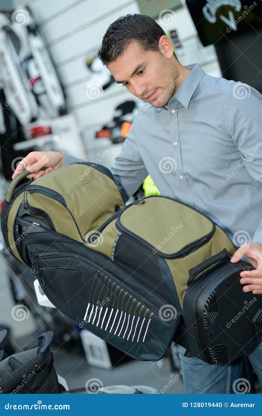 Man Looking at Backpacking Bag Stock Photo - Image of vacation, hiking ...