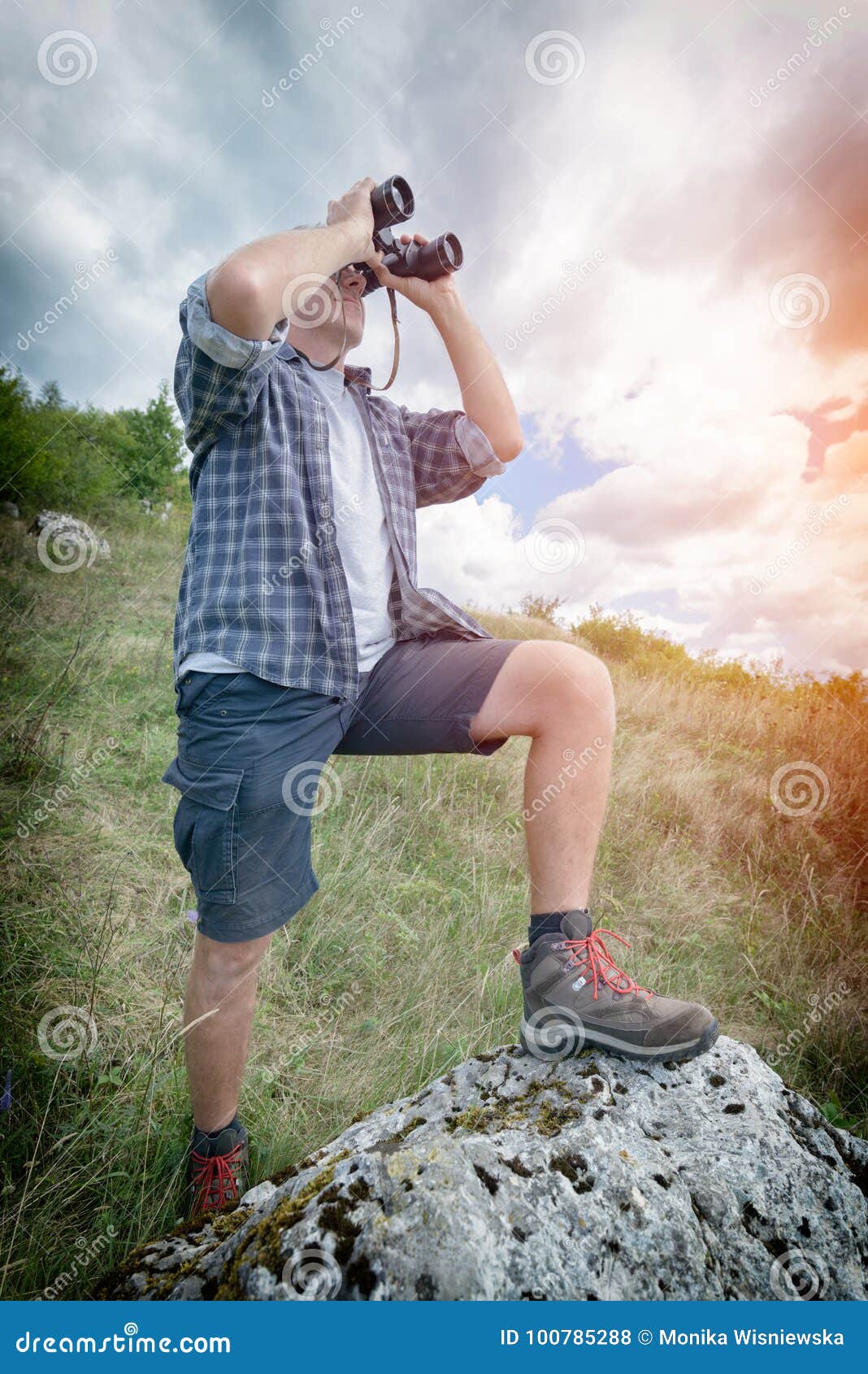 Man Looking through Binocular Stock Photo - Image of nature, explorer ...