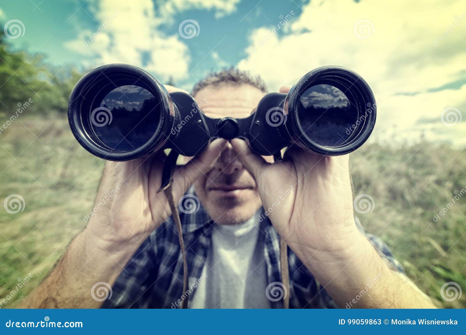 Man Looking through Binocular Stock Image - Image of portrait ...