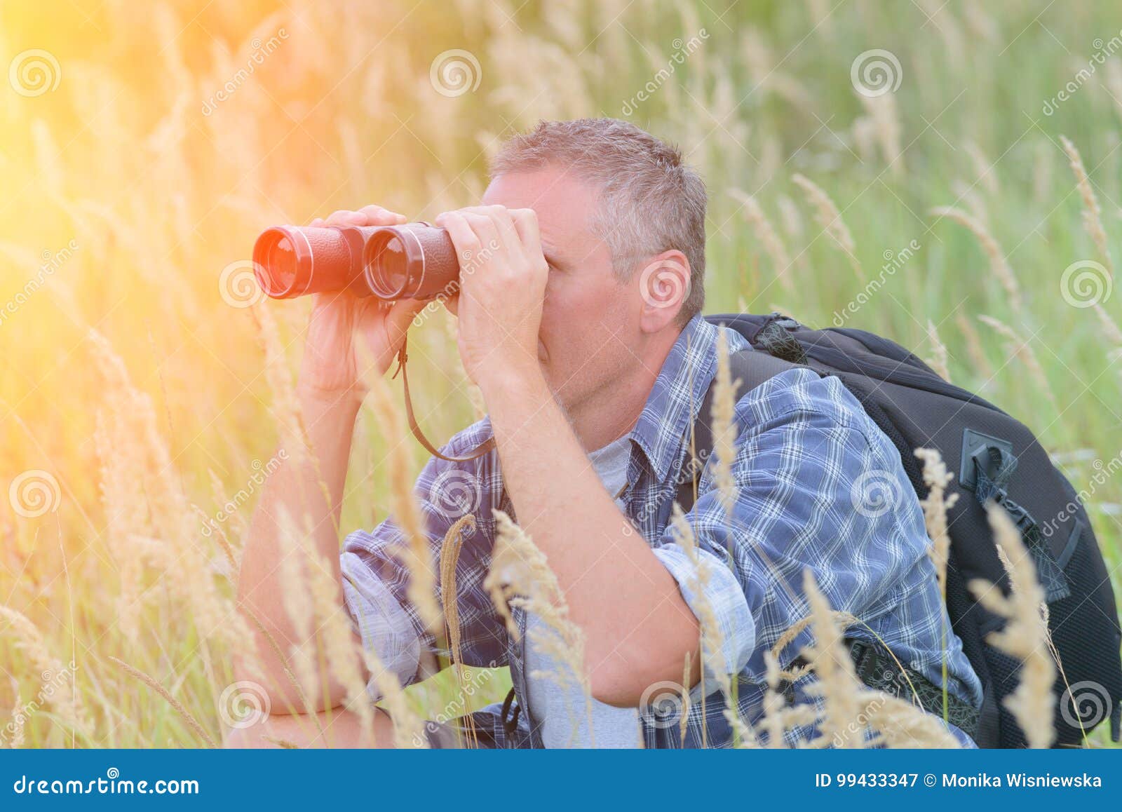 Man Looking through Binocular Stock Image - Image of male, concept ...