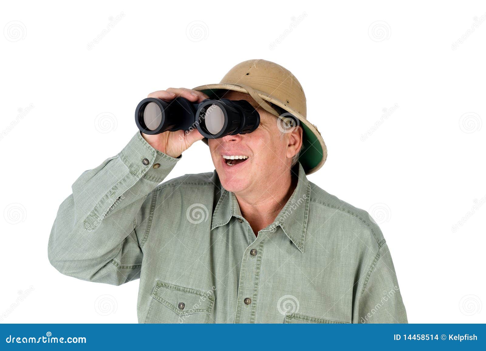 Man Looking through Binoculars Stock Photo - Image of white, helmet ...