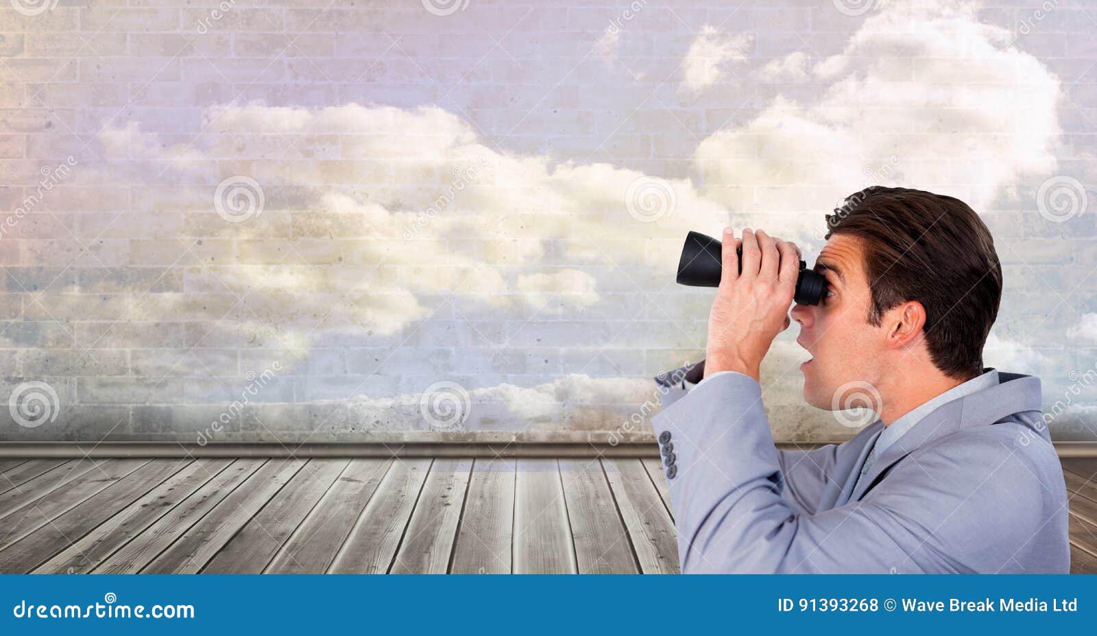 Man Looking through Binoculars Stock Photo - Image of boards, bright ...