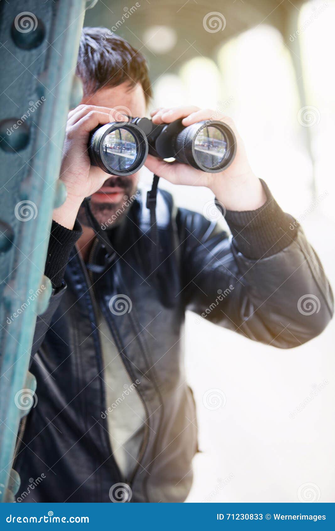 Man Looking through Binoculars Stock Image - Image of adult, observer ...