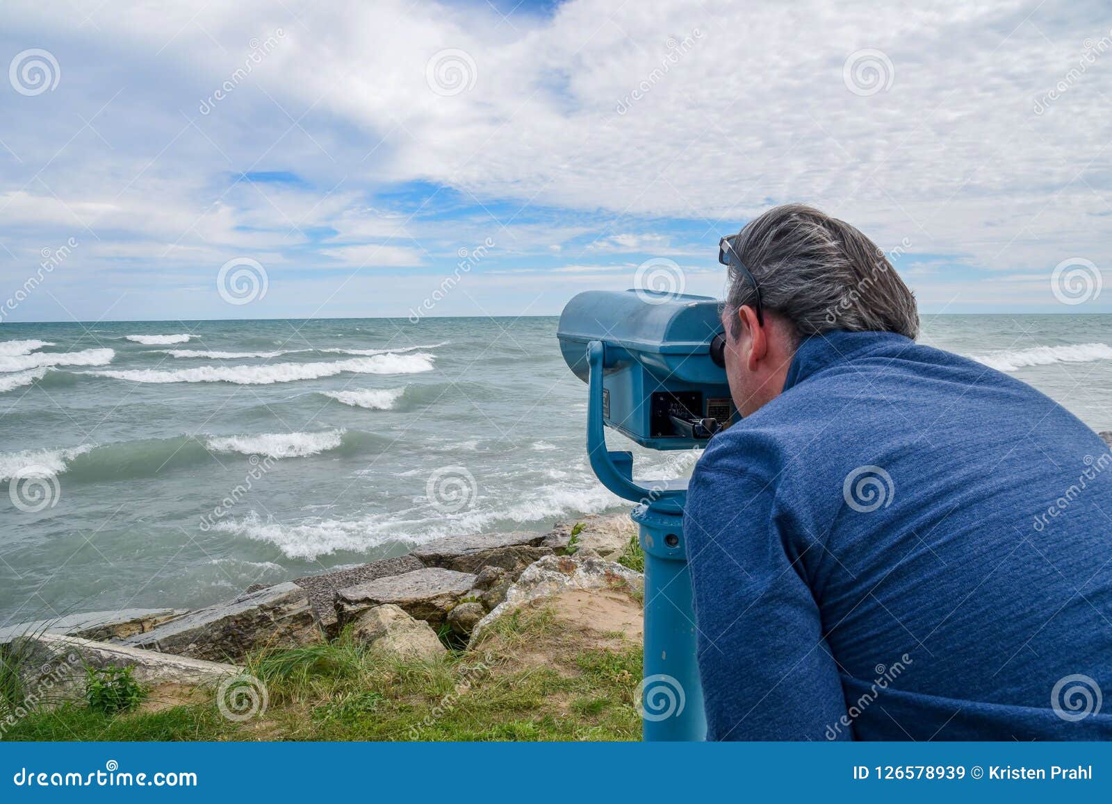 Man Looking through Binoculars at the Sea Stock Image - Image of ...