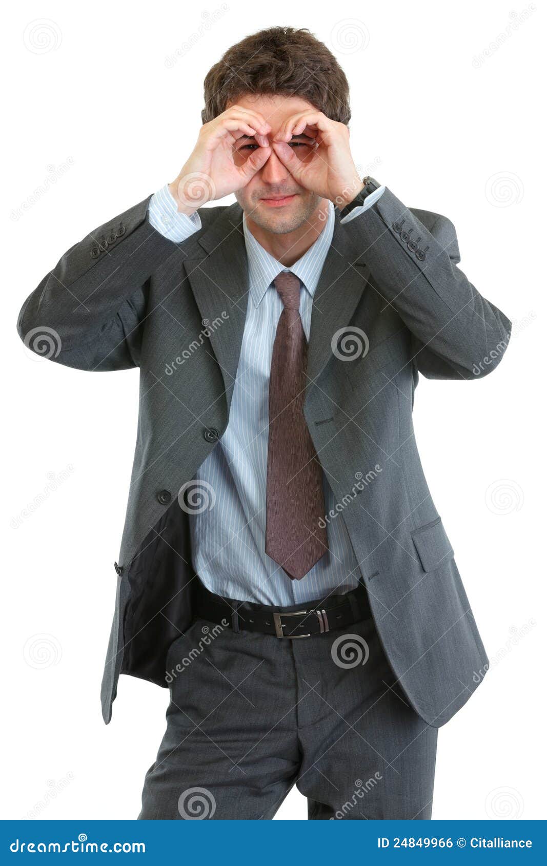 Man Looking through Binoculars Shaped Hand Stock Photo - Image of ...