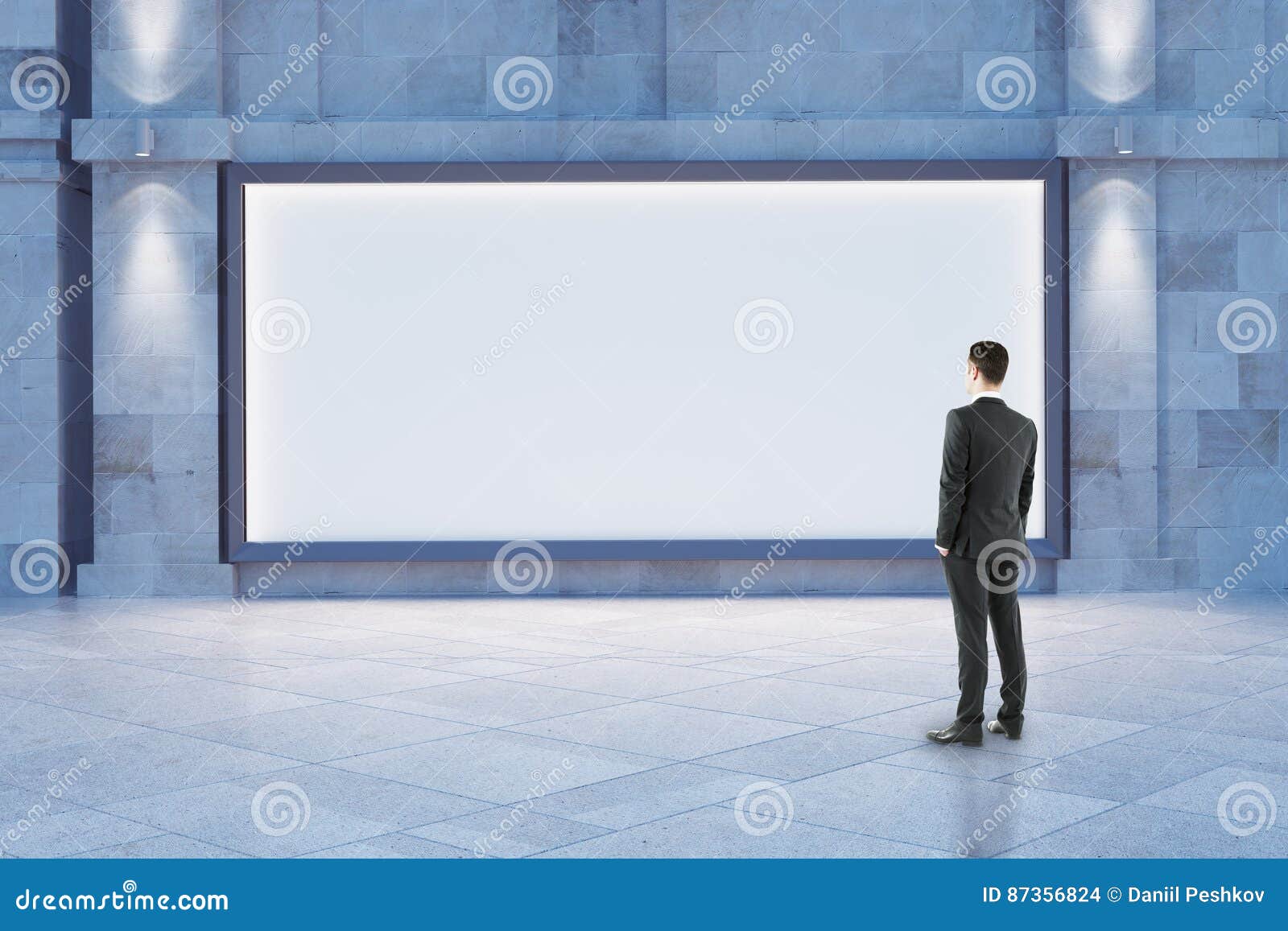 Man Looking at Blank Billboard Stock Photo - Image of mockup ...