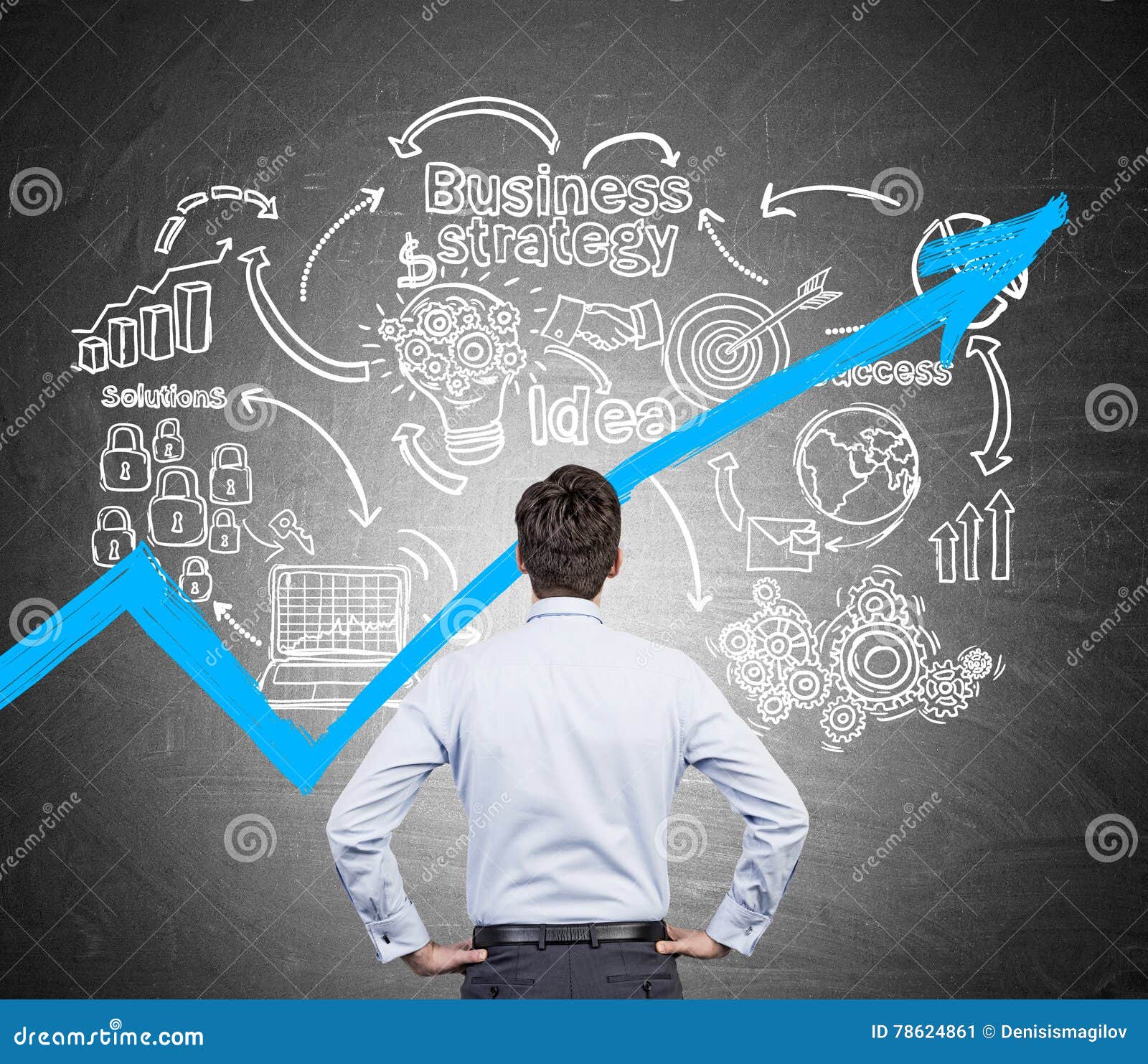 Man Looking at Blue Graph and Sketch Stock Image - Image of black, bulb ...