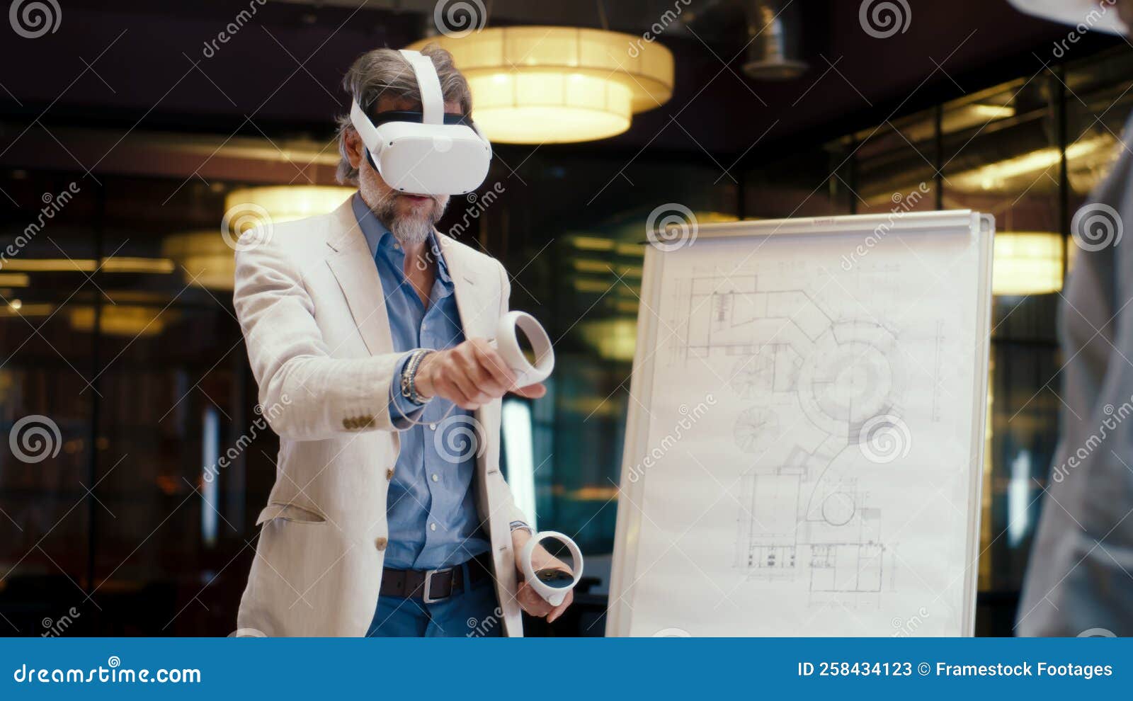 Man Looking at Blueprint in VR Headset Stock Image - Image of virtual ...