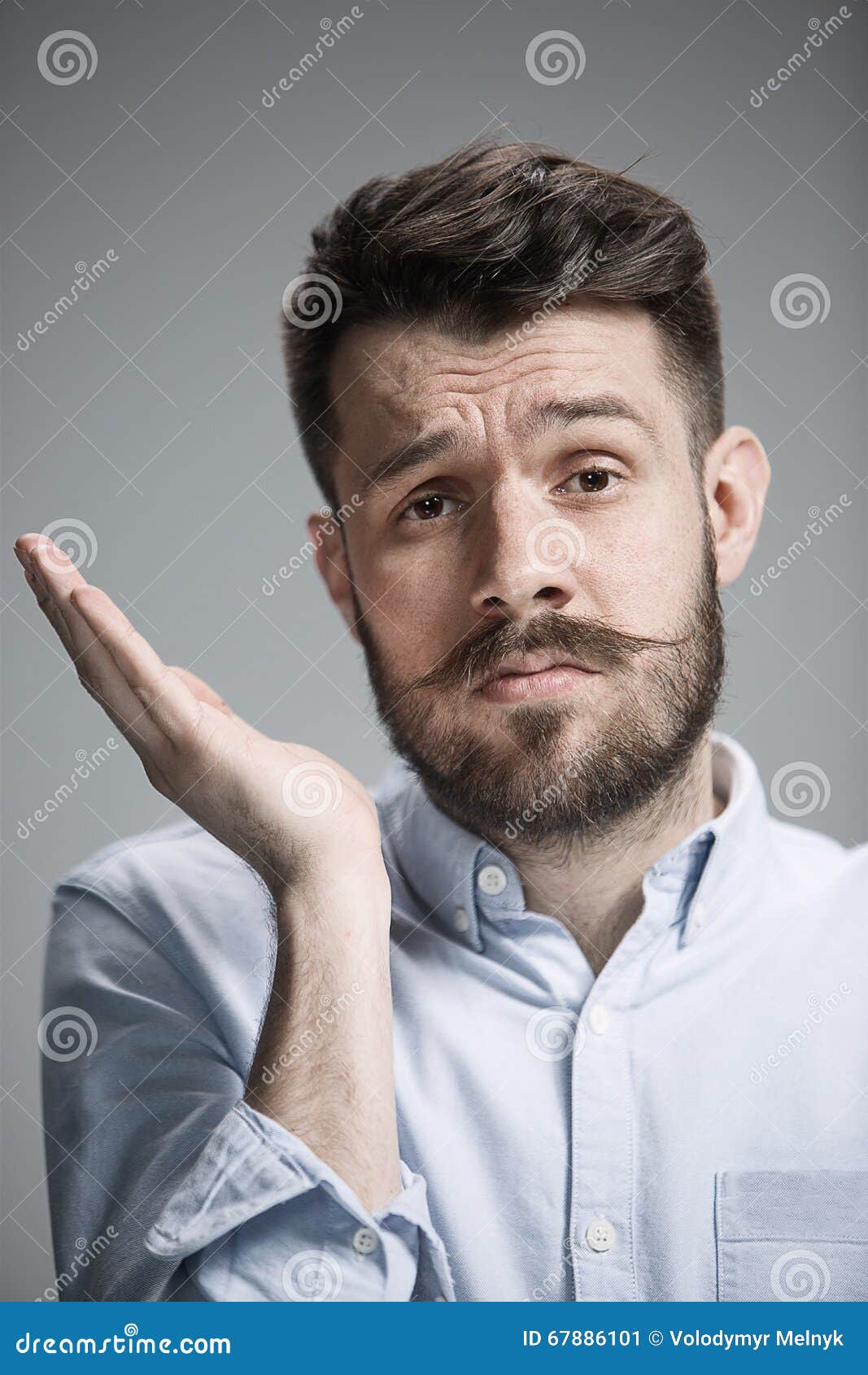 Man is Looking Bored. Over Gray Background Stock Image - Image of panic ...