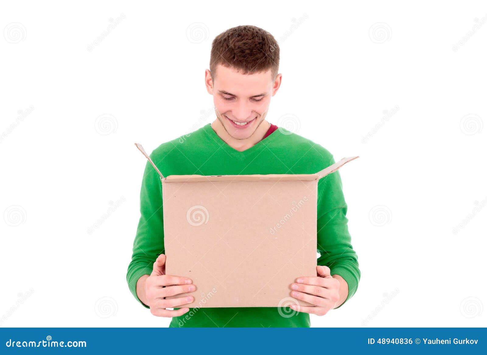 Man looking into box stock photo. Image of home, looking - 48940836