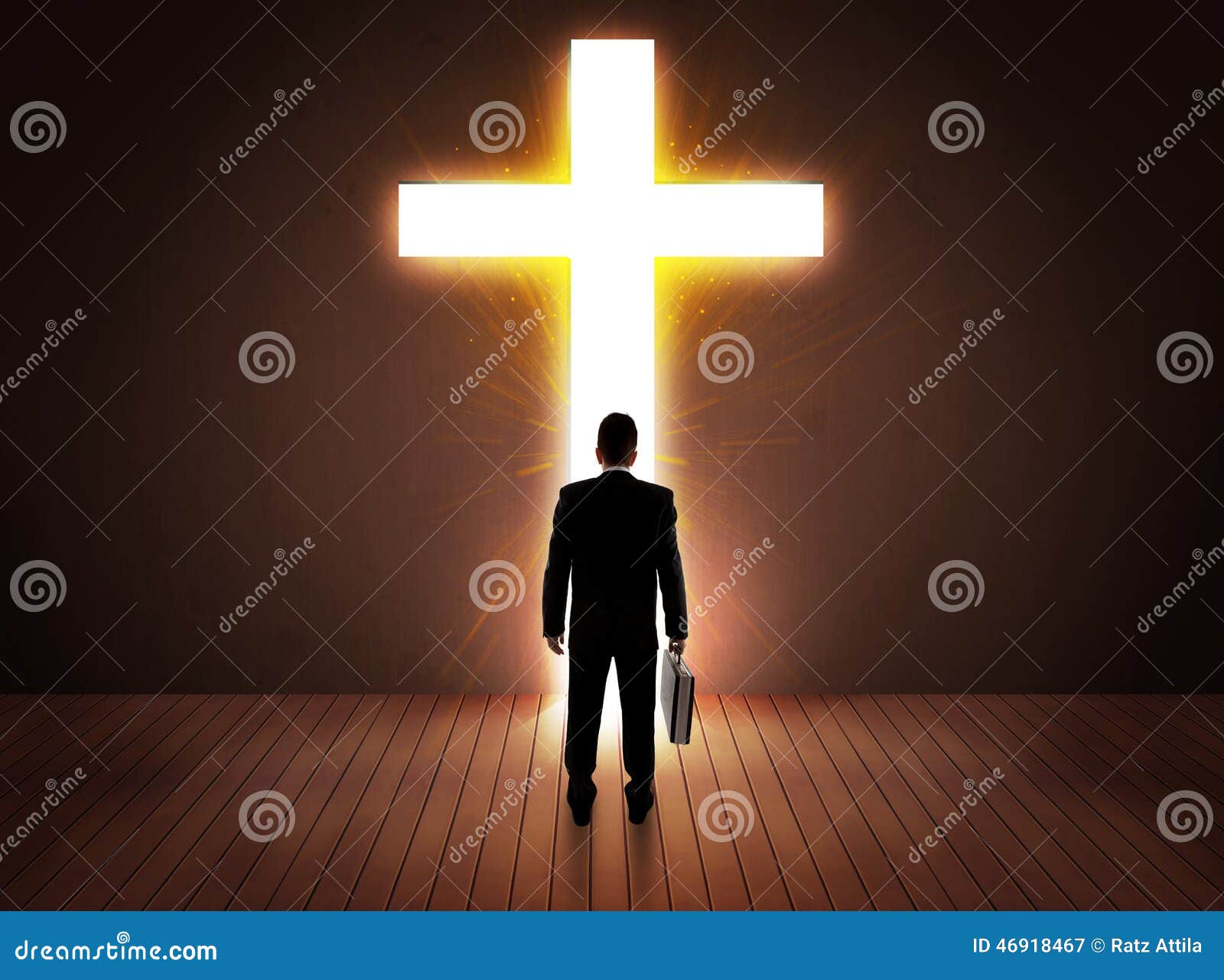 Man Looking At Bright Cross Sign Royalty-Free Stock Photo ...