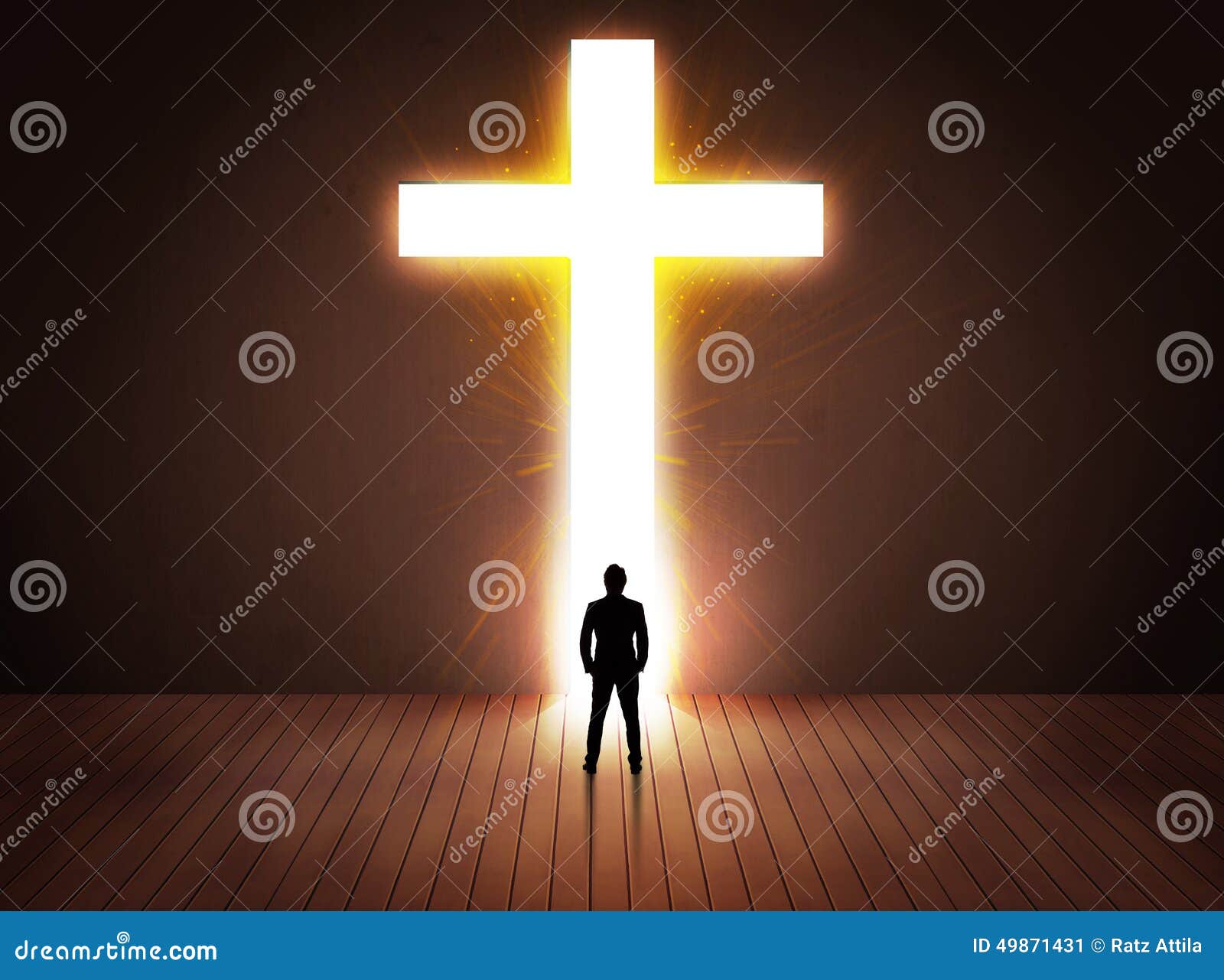Man Looking at Bright Cross Sign Stock Image - Image of husband ...