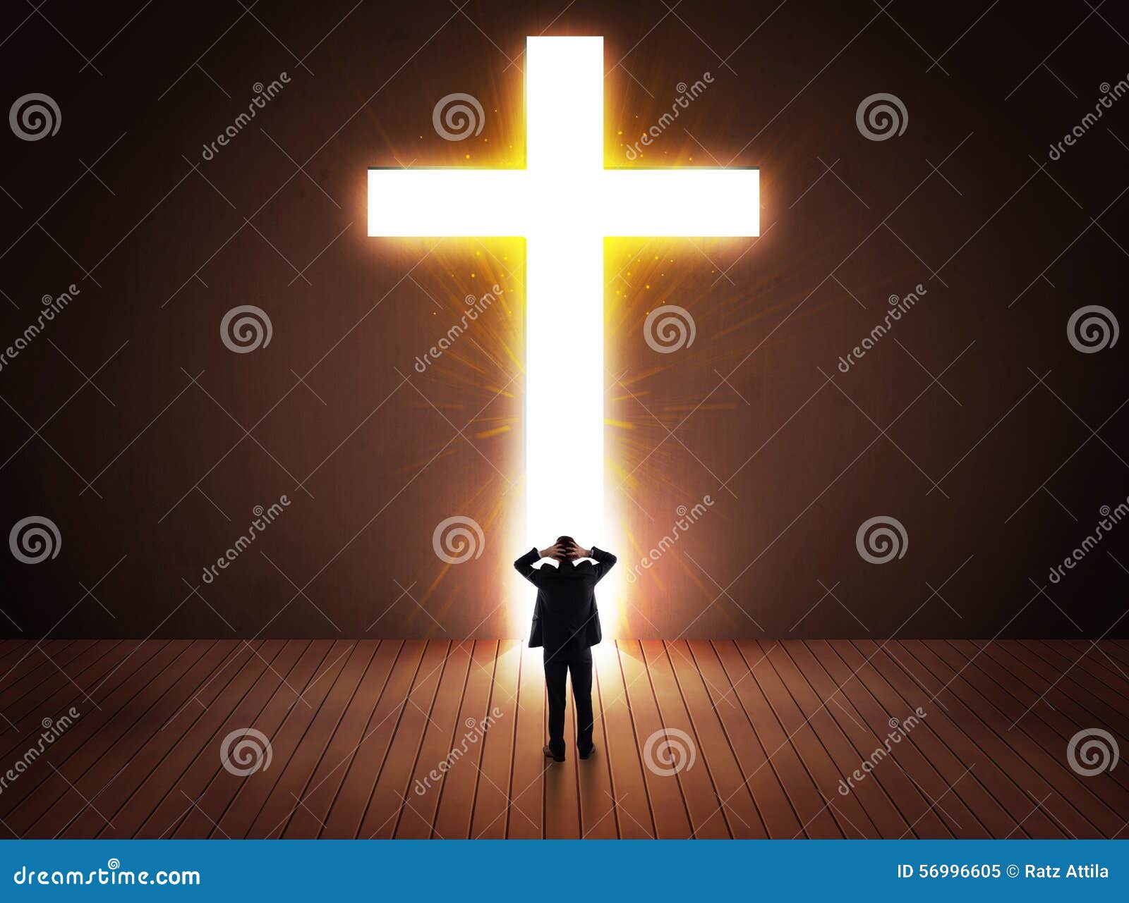 Man Looking at Bright Cross Sign Stock Image - Image of hope, life ...