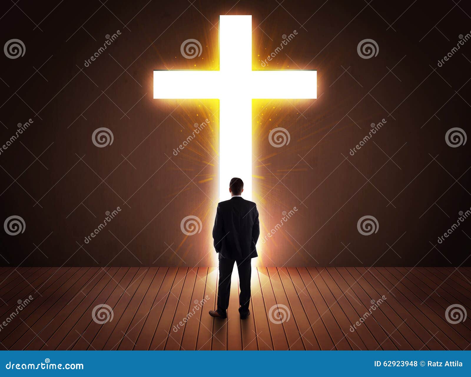 Man Looking at Bright Cross Sign Stock Photo - Image of enter, mother ...