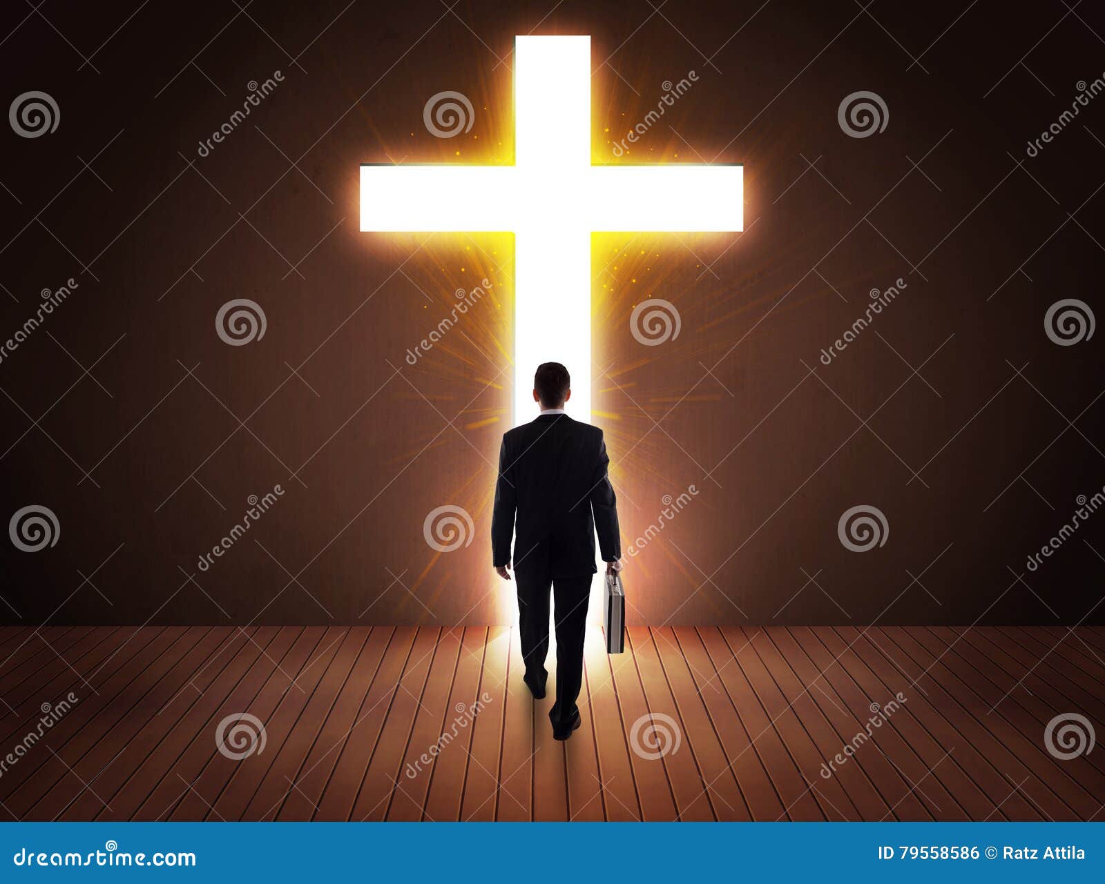 Man Looking At Bright Cross Sign Stock Photography | CartoonDealer.com ...