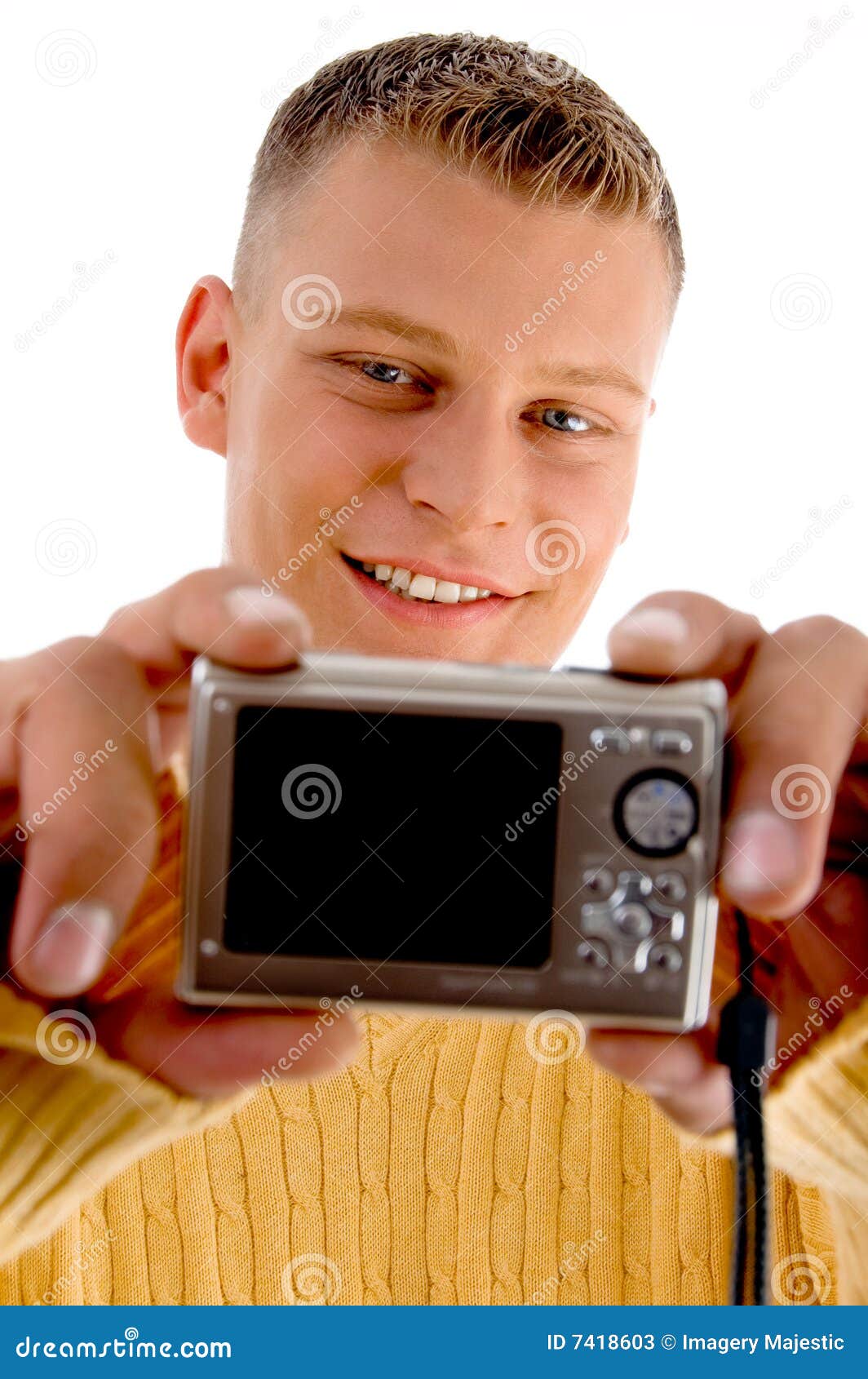 Man looking into camera stock image. Image of optic, flash - 7418603