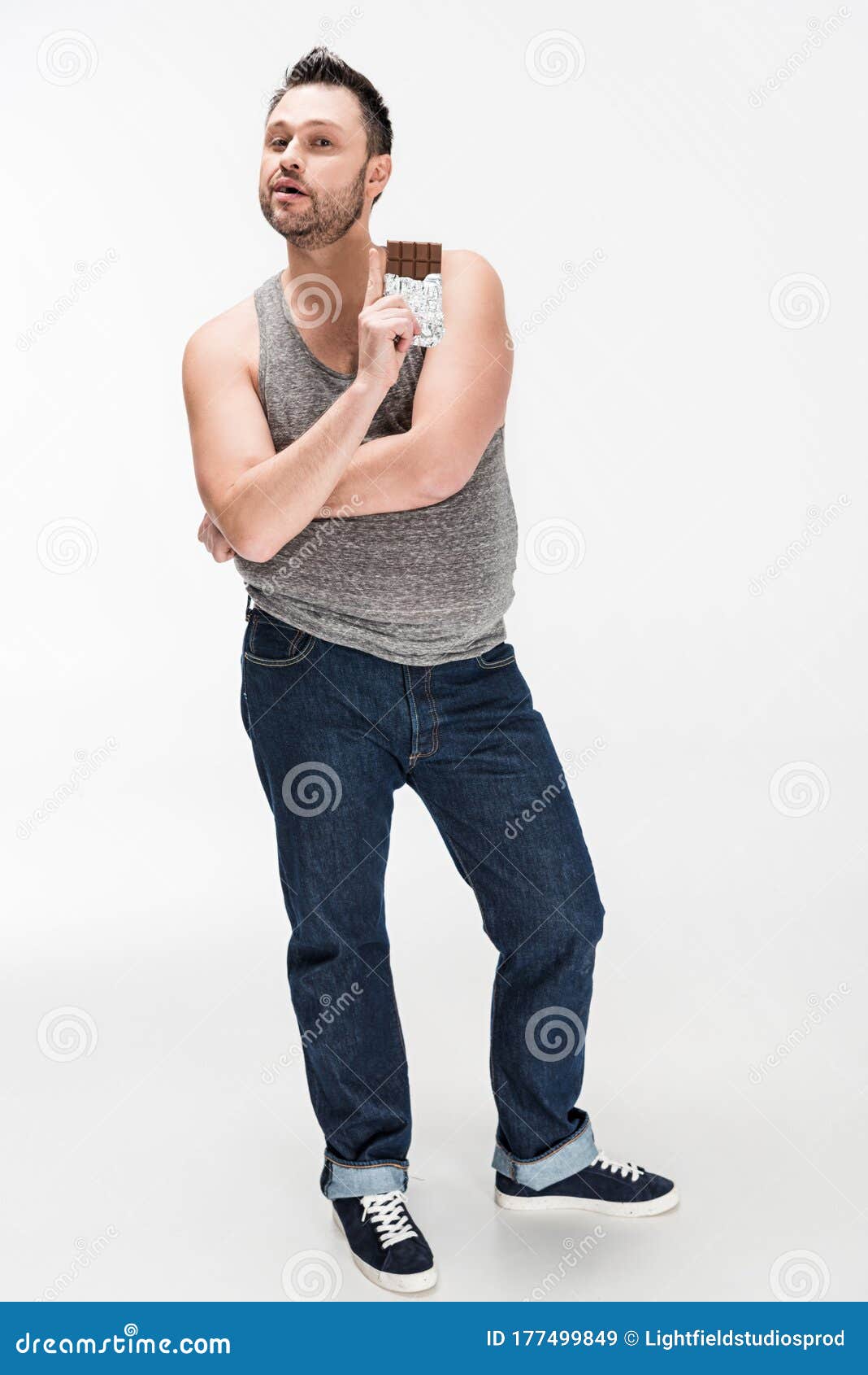 Man Looking at Camera and Posing with Chocolate on White Stock Image ...
