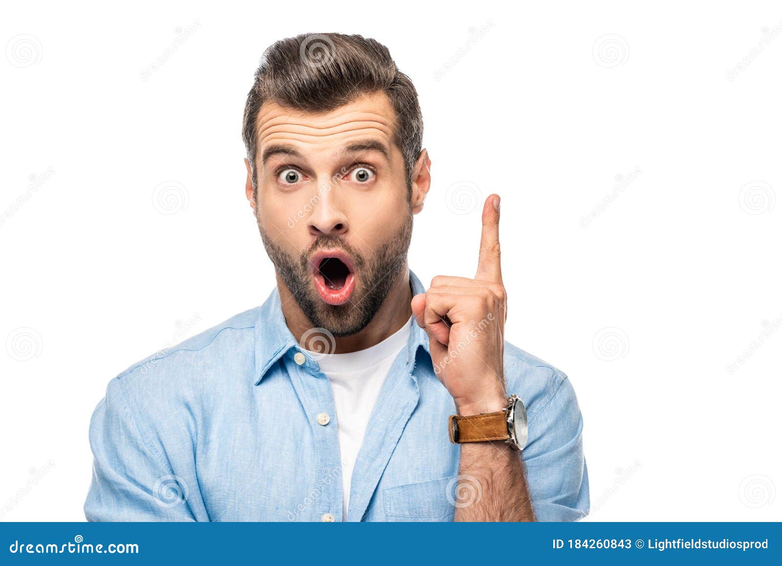 Man Looking at Camera and Showing Idea Gesture Isolated on White Stock ...