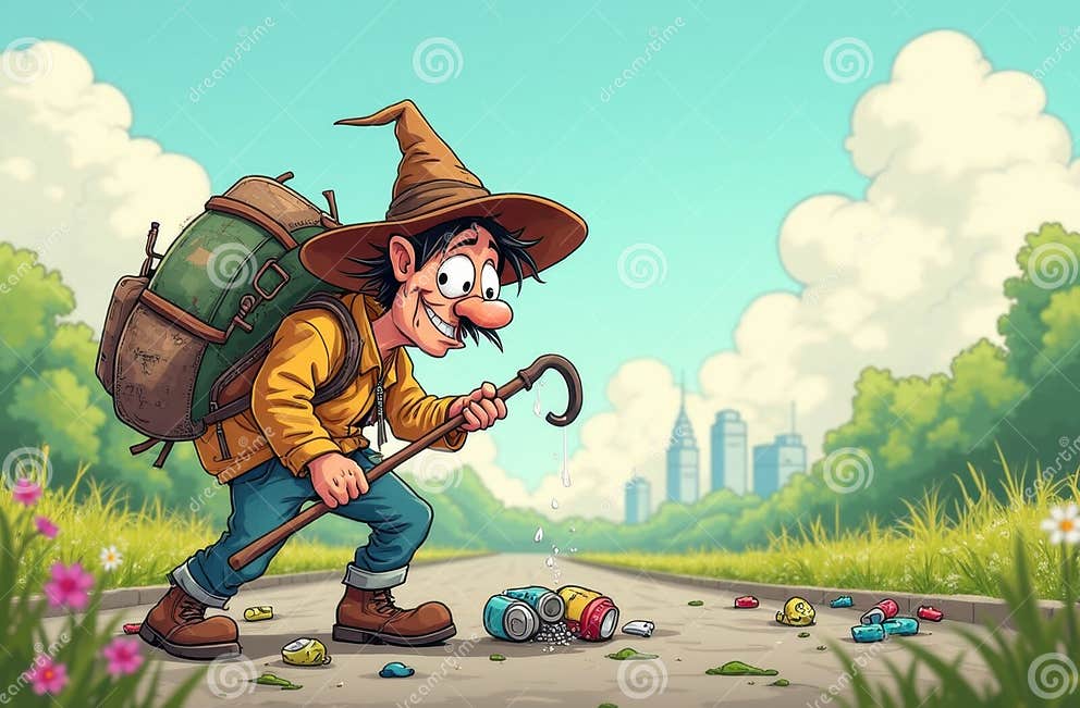 A Man Looking for Cans on the Road at 15-12-2024 Stock Illustration ...