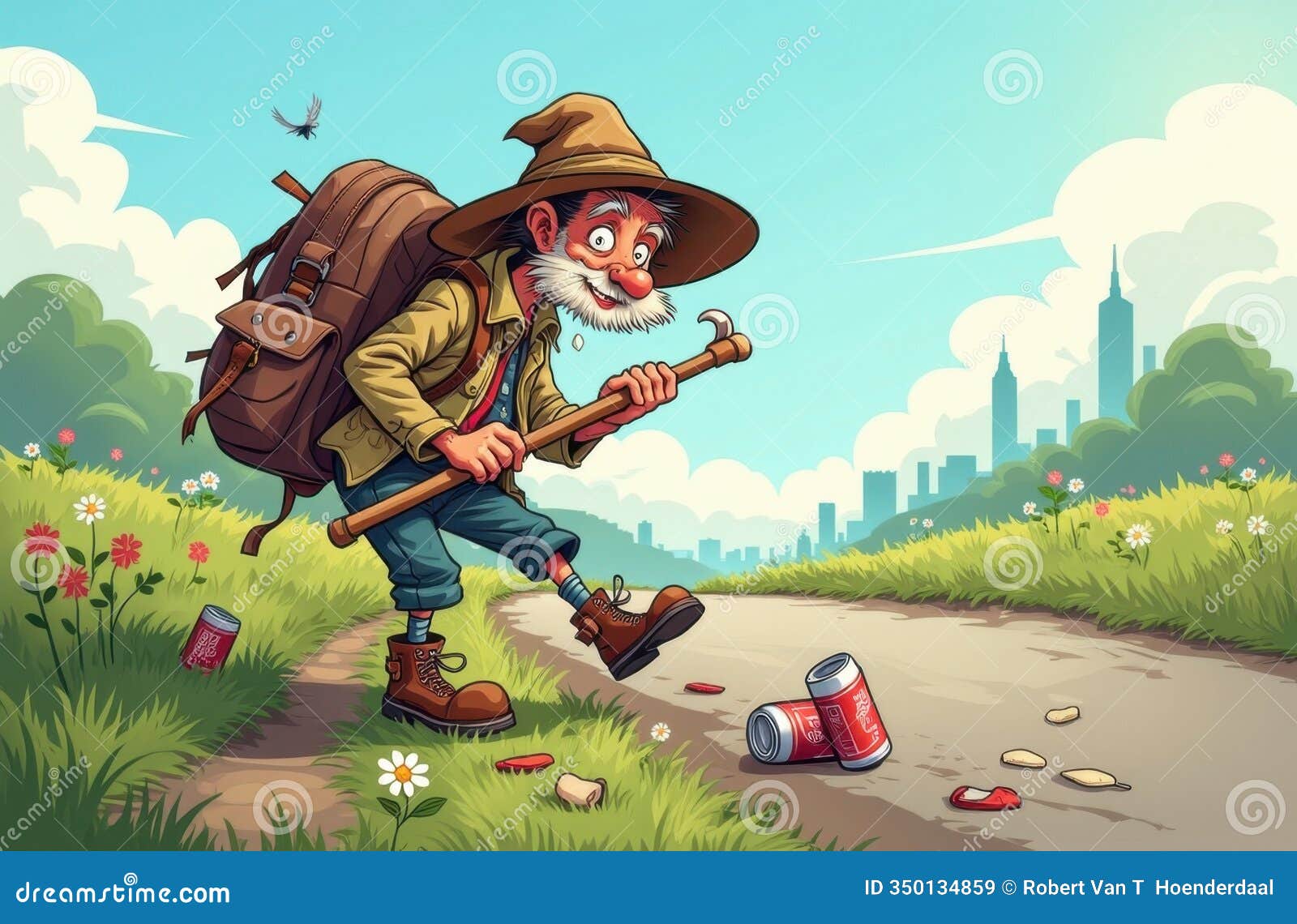 A Man Looking for Cans on the Road at 15-12-2024 Stock Illustration ...