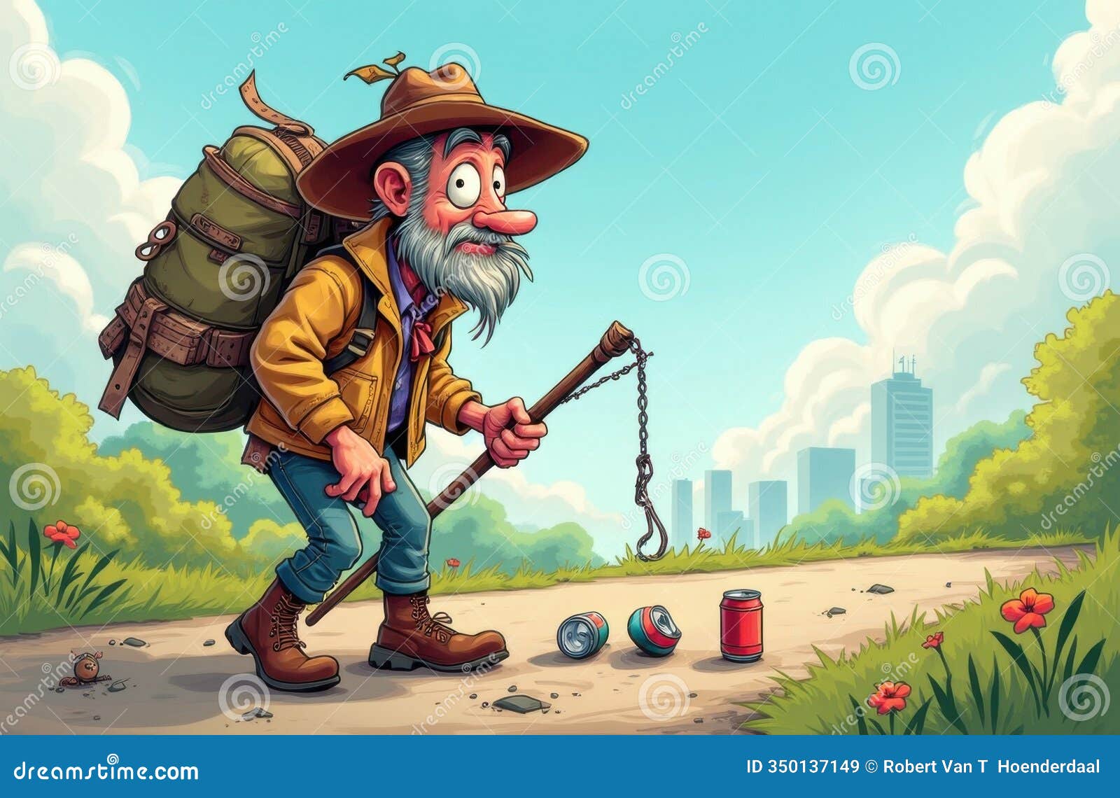 A Man Looking for Cans on the Road at 15-12-2024 Stock Illustration ...