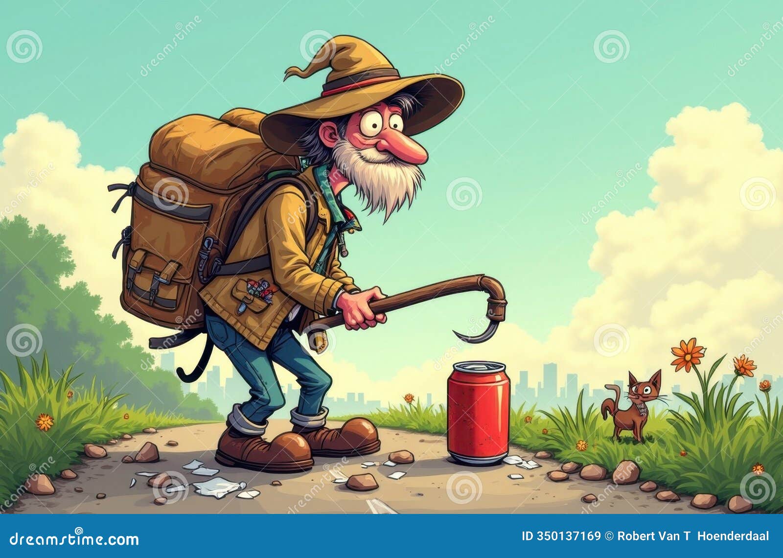 A Man Looking for Cans on the Road at 15-12-2024 Stock Illustration ...