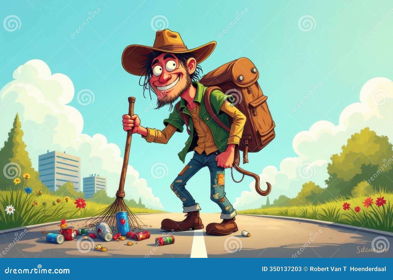 A Man Looking for Cans on the Road at 15-12-2024 Stock Illustration ...