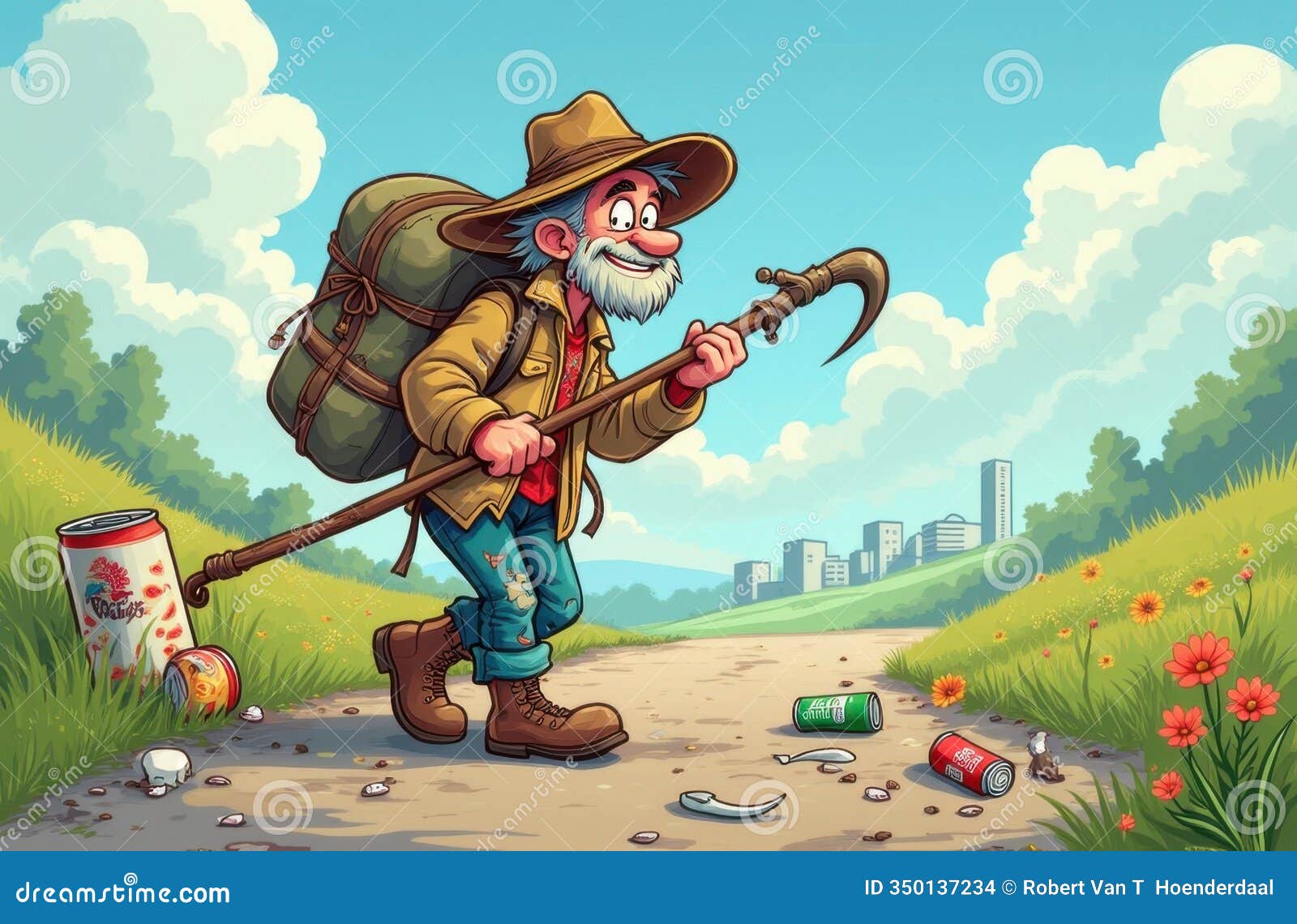 A Man Looking for Cans on the Road at 15-12-2024 Stock Illustration ...