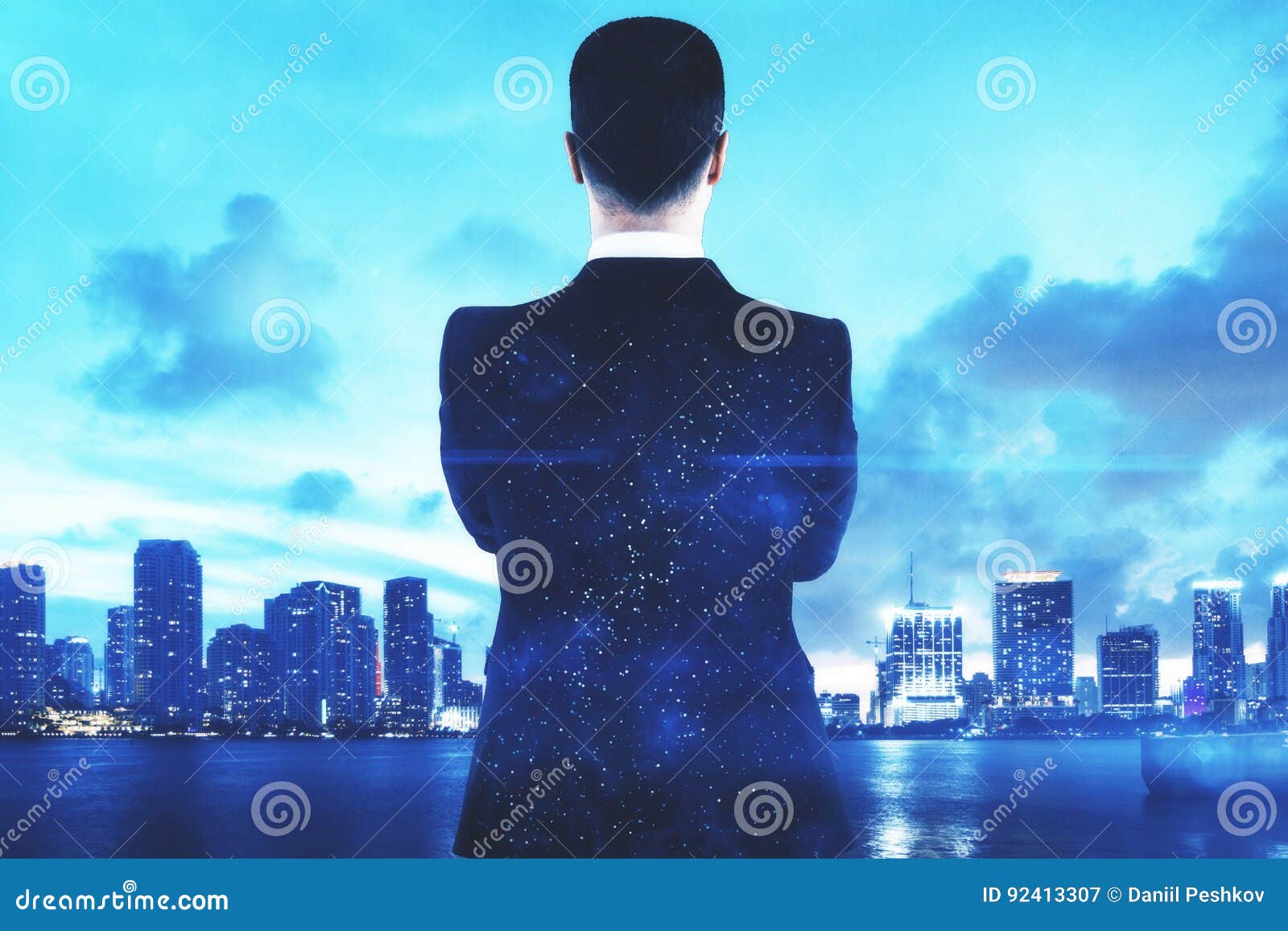 Man looking at city stock image. Image of skyline, dreams - 92413307