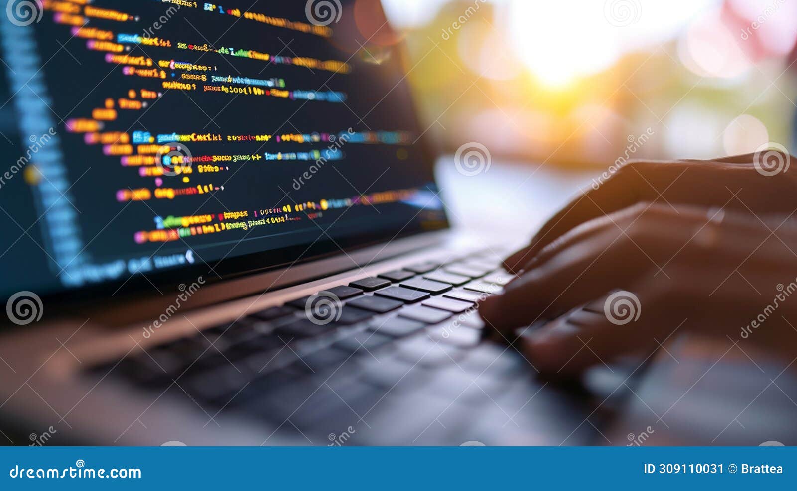 Man Looking at Computer Blue Screen with Charts and Data Stock ...