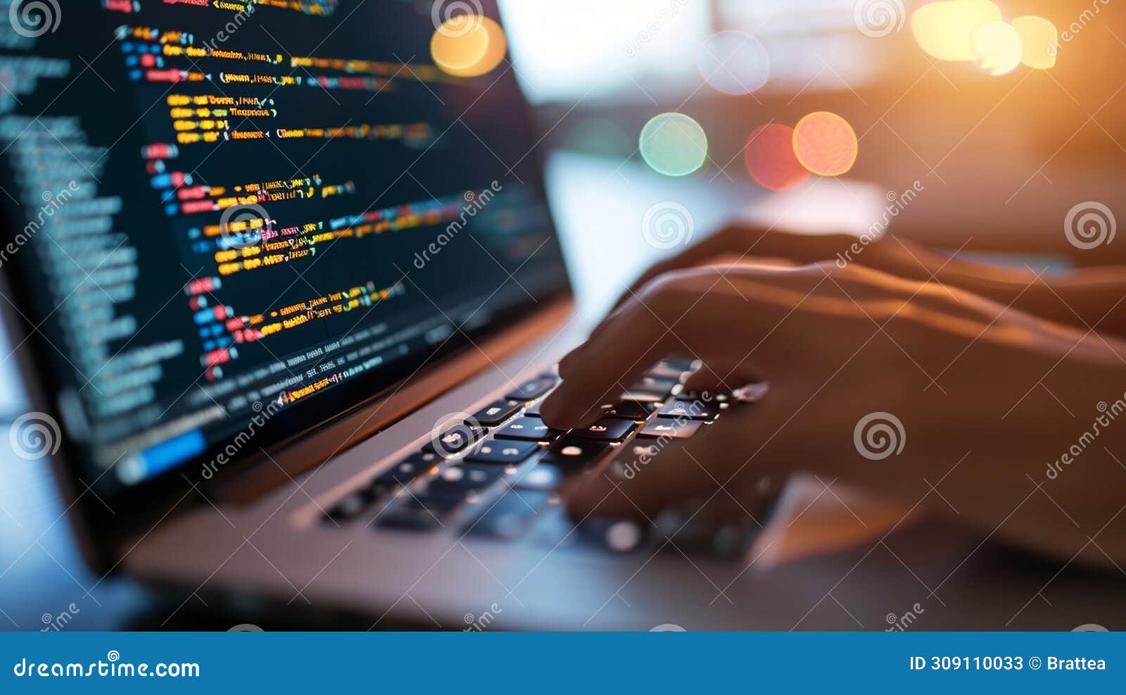 Man Looking at Computer Blue Screen with Charts and Data Stock ...