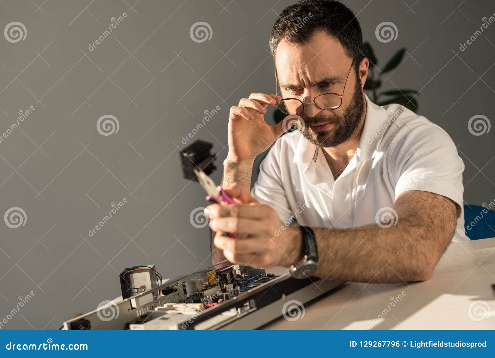 Man Looking on Computer Detail Stock Photo - Image of motherboard ...