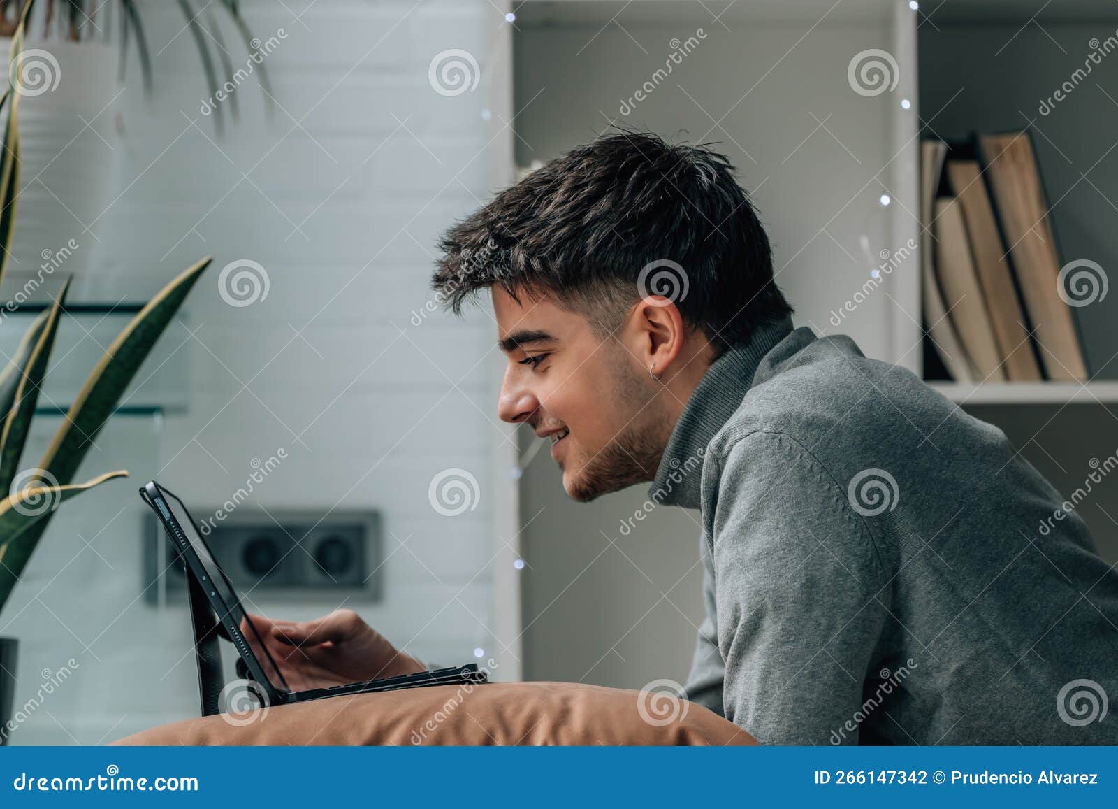 Man Looking at Computer or Laptop at Home Stock Photo - Image of ...