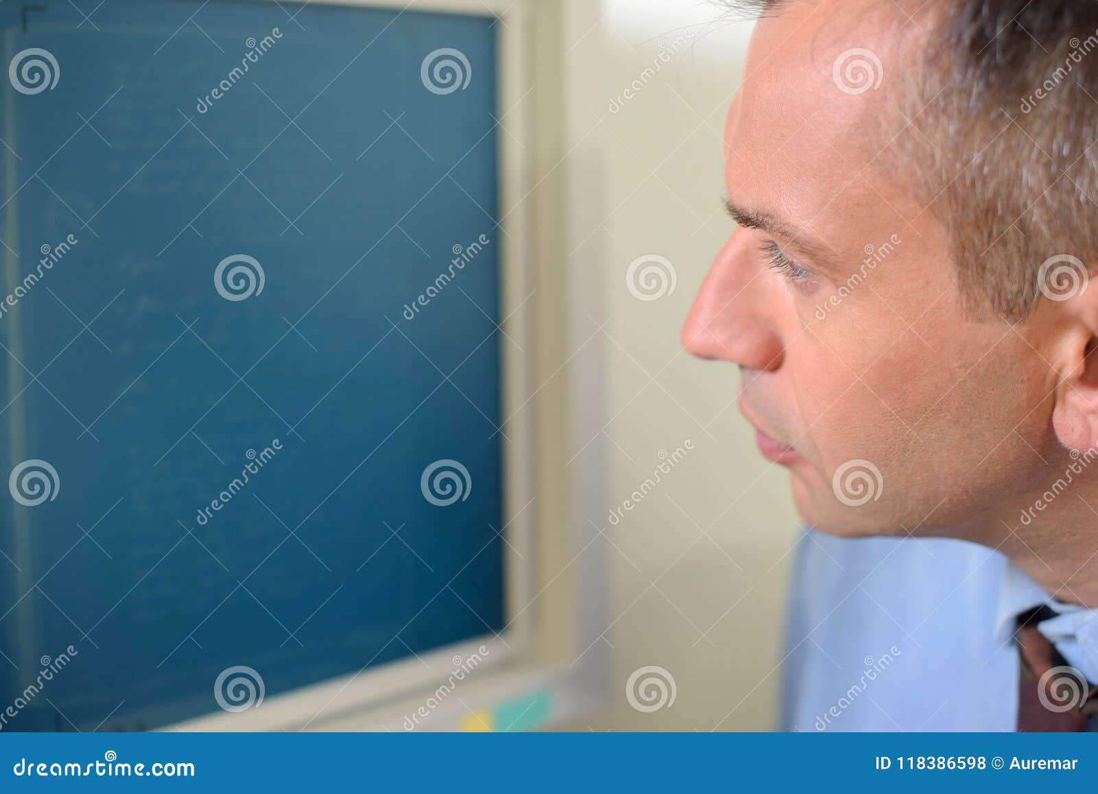 Man Looking at Computer Monitor Stock Photo - Image of aged, profile ...