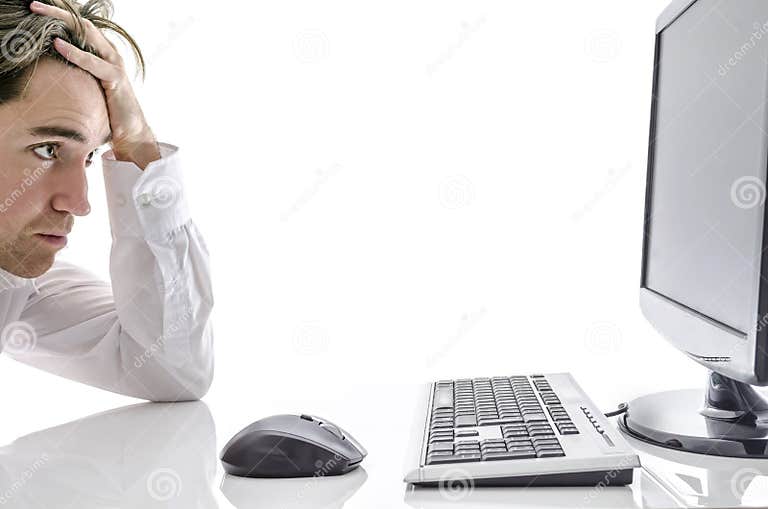 Man Looking at Computer Screen Stock Image - Image of online, computer ...