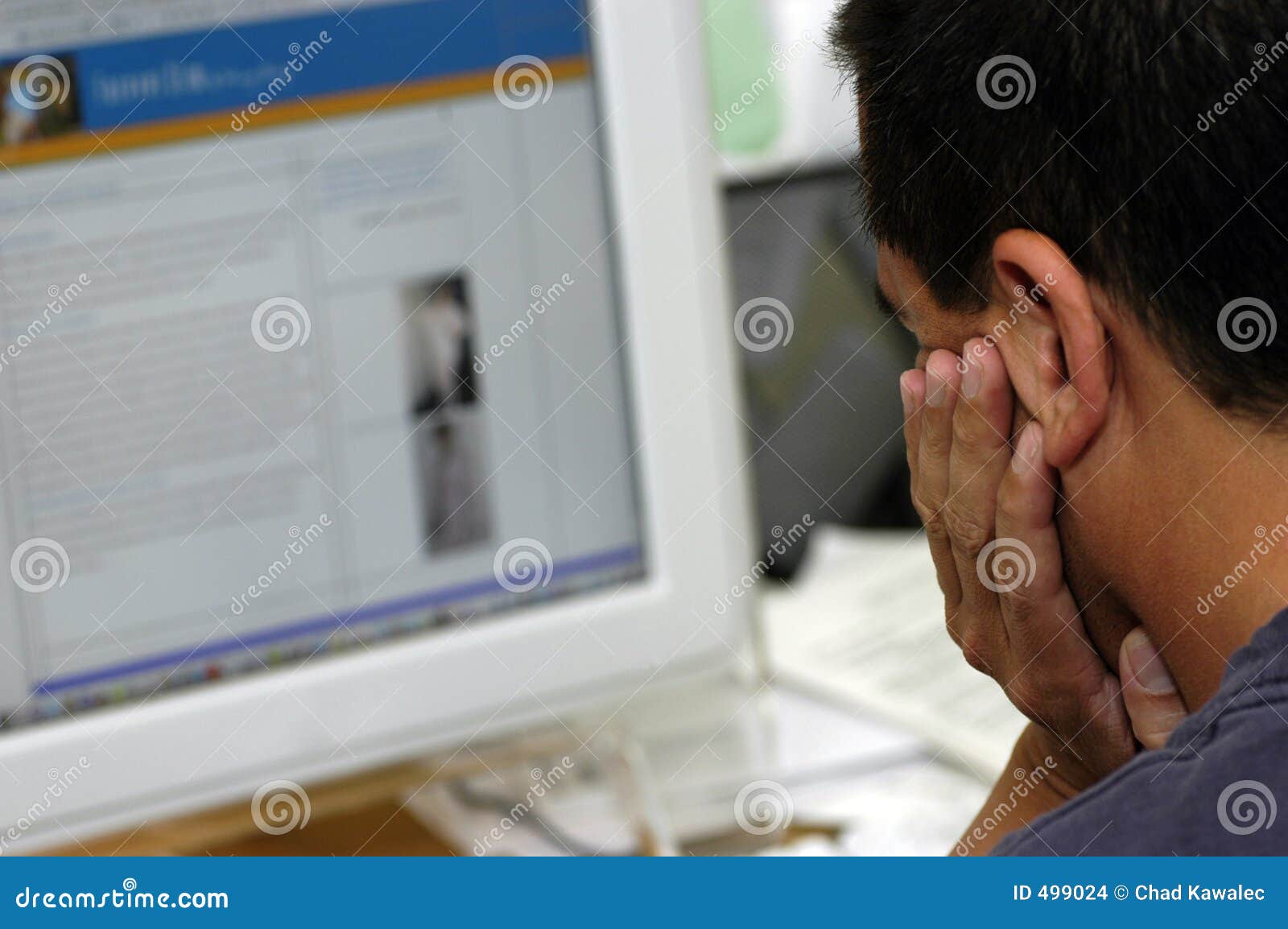 Man Looking at Computer Screen Stock Photo - Image of review, office ...