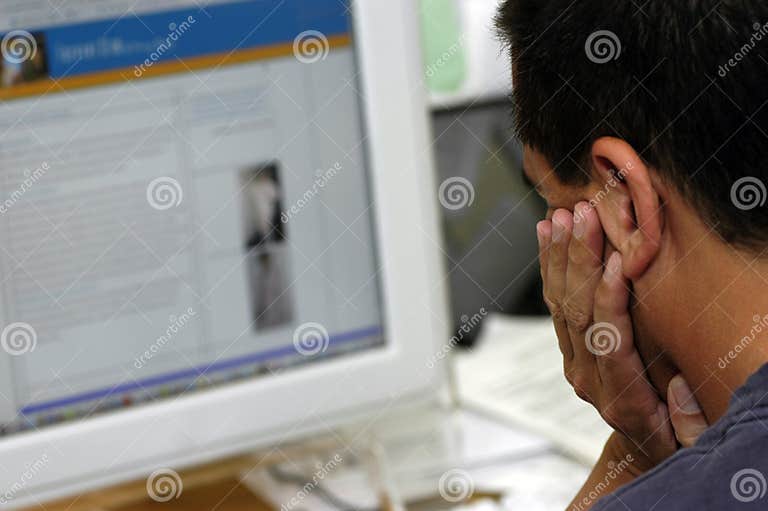 Man Looking at Computer Screen Stock Photo - Image of review, office ...