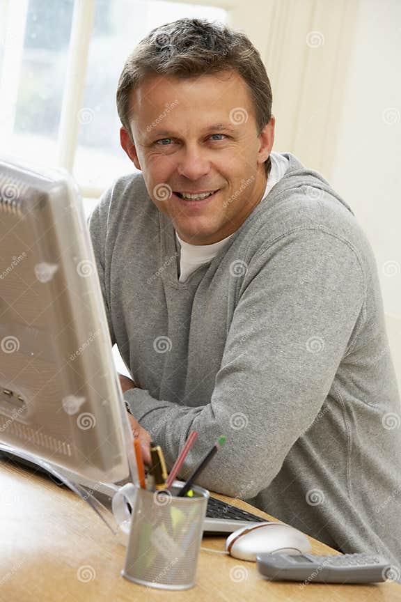 Man Looking at Computer Screen Stock Photo - Image of middle, person ...