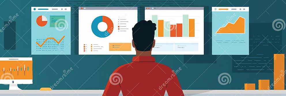 A Man Looking at a Computer Screen with Graphs on it, AI Stock ...