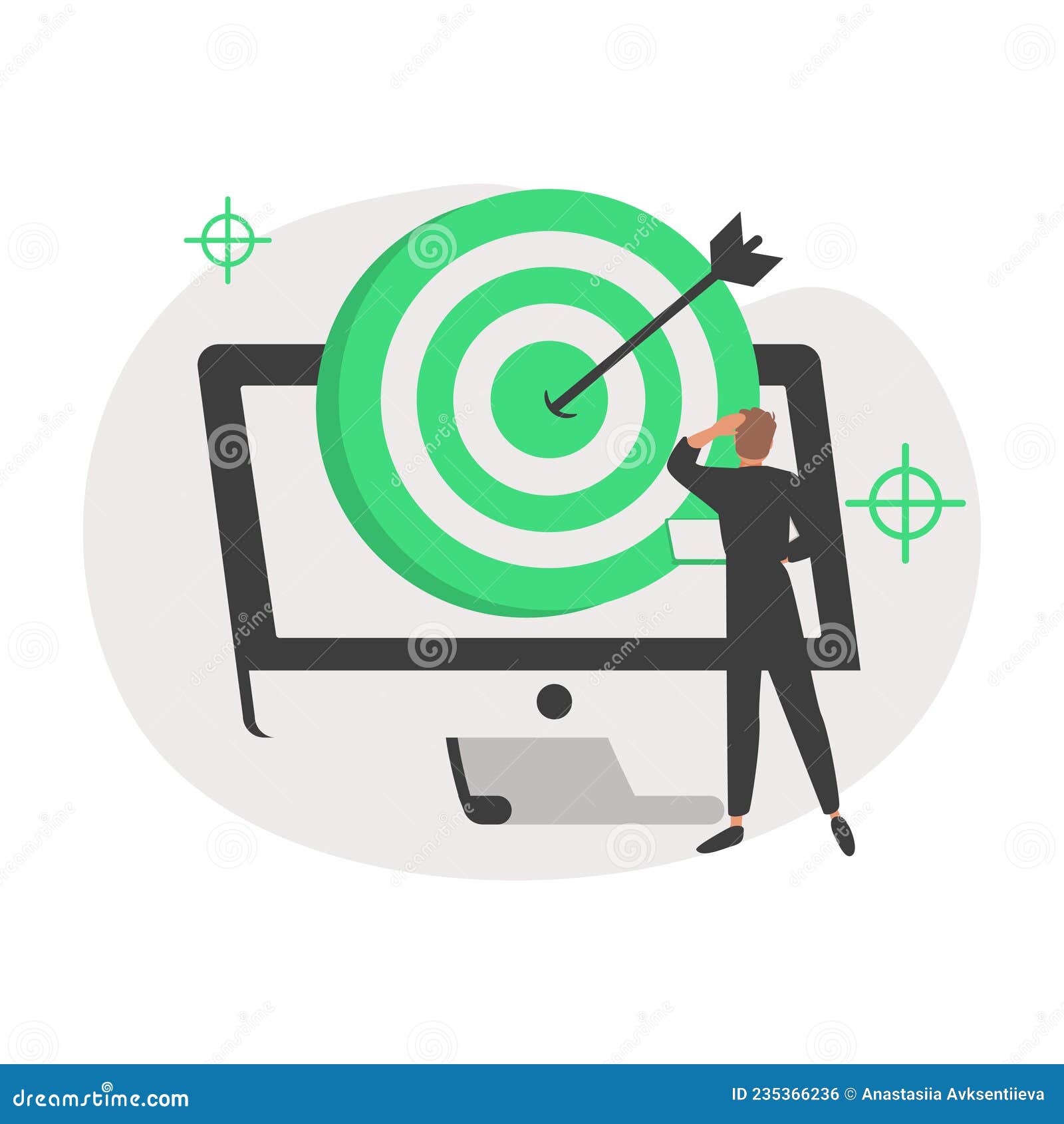 Man Looking at Computer Screen with Shooting Target and Arrow in Center ...