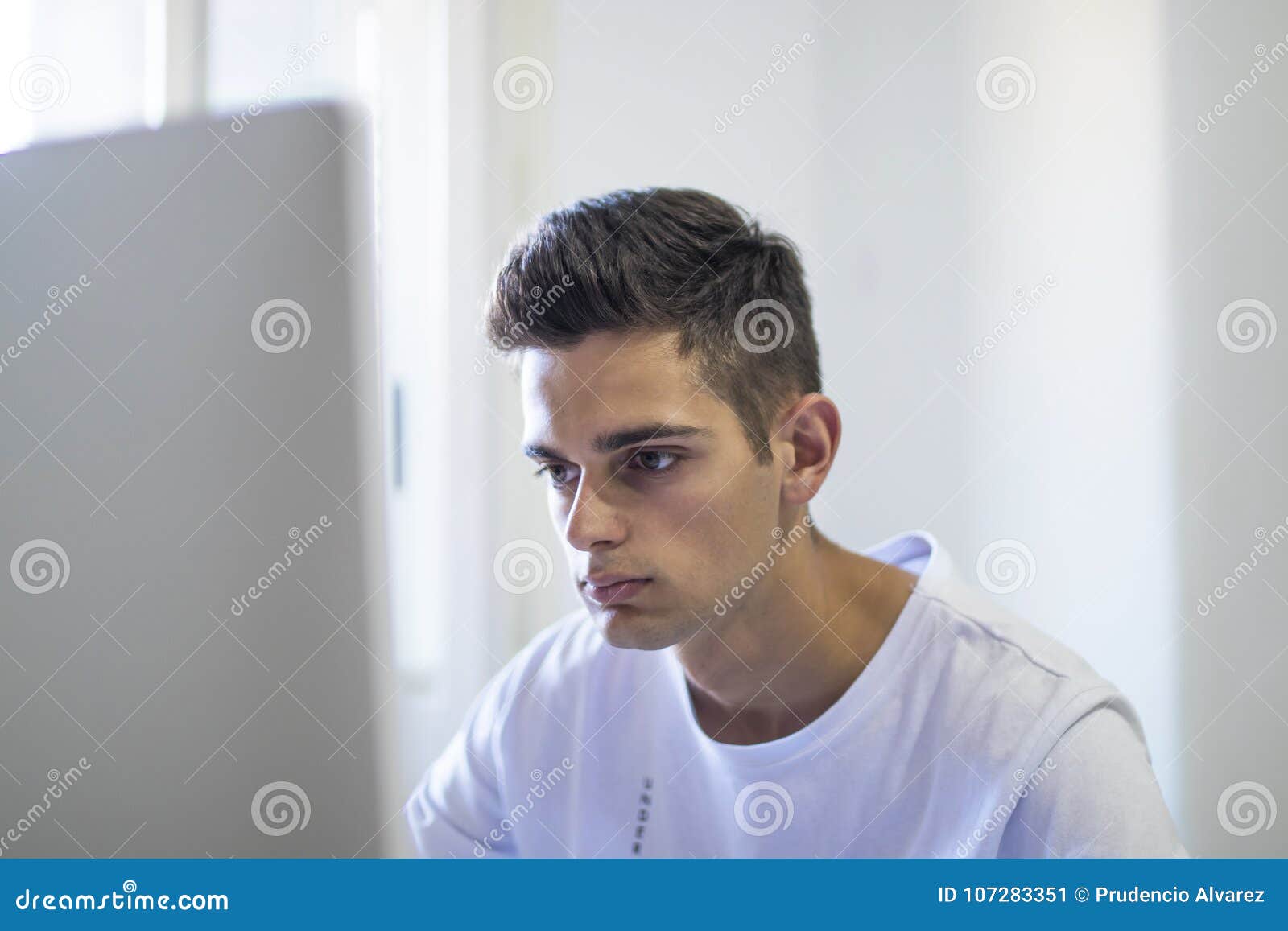 Man Looking at the Computer Screen Stock Image - Image of studying ...