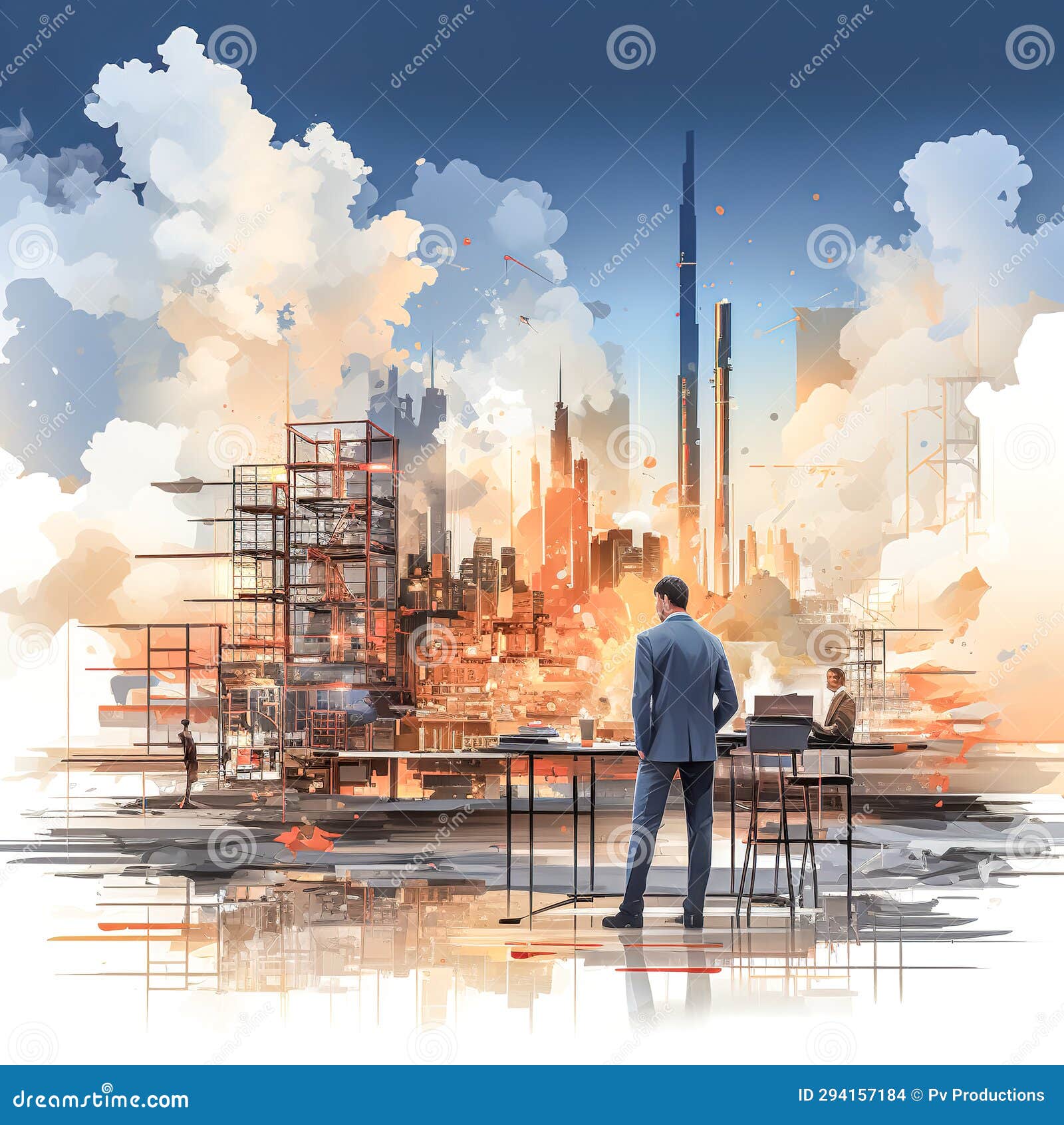 Man Looking at Construction and Architecture of Buildings. Stock Photo ...