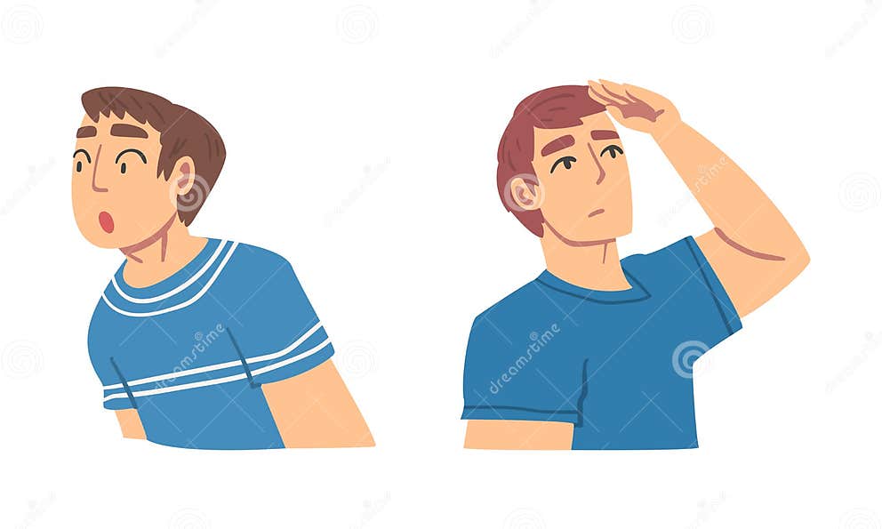Man Looking in Different Direction with Face Expression Vector Set ...
